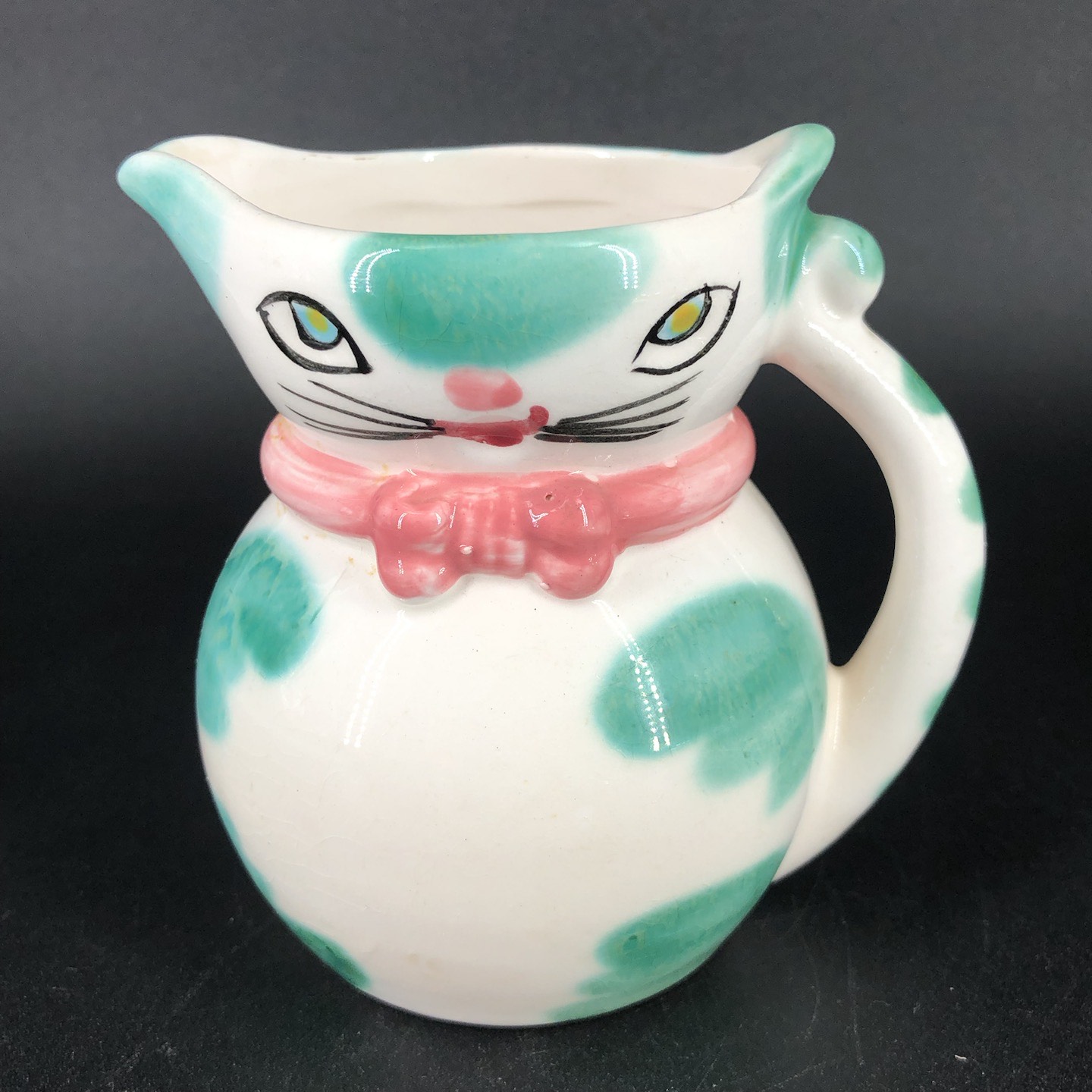 MCM Green Ceramic Cat Creamer Pitcher Lipper and Mann Japan Anthropomorphic