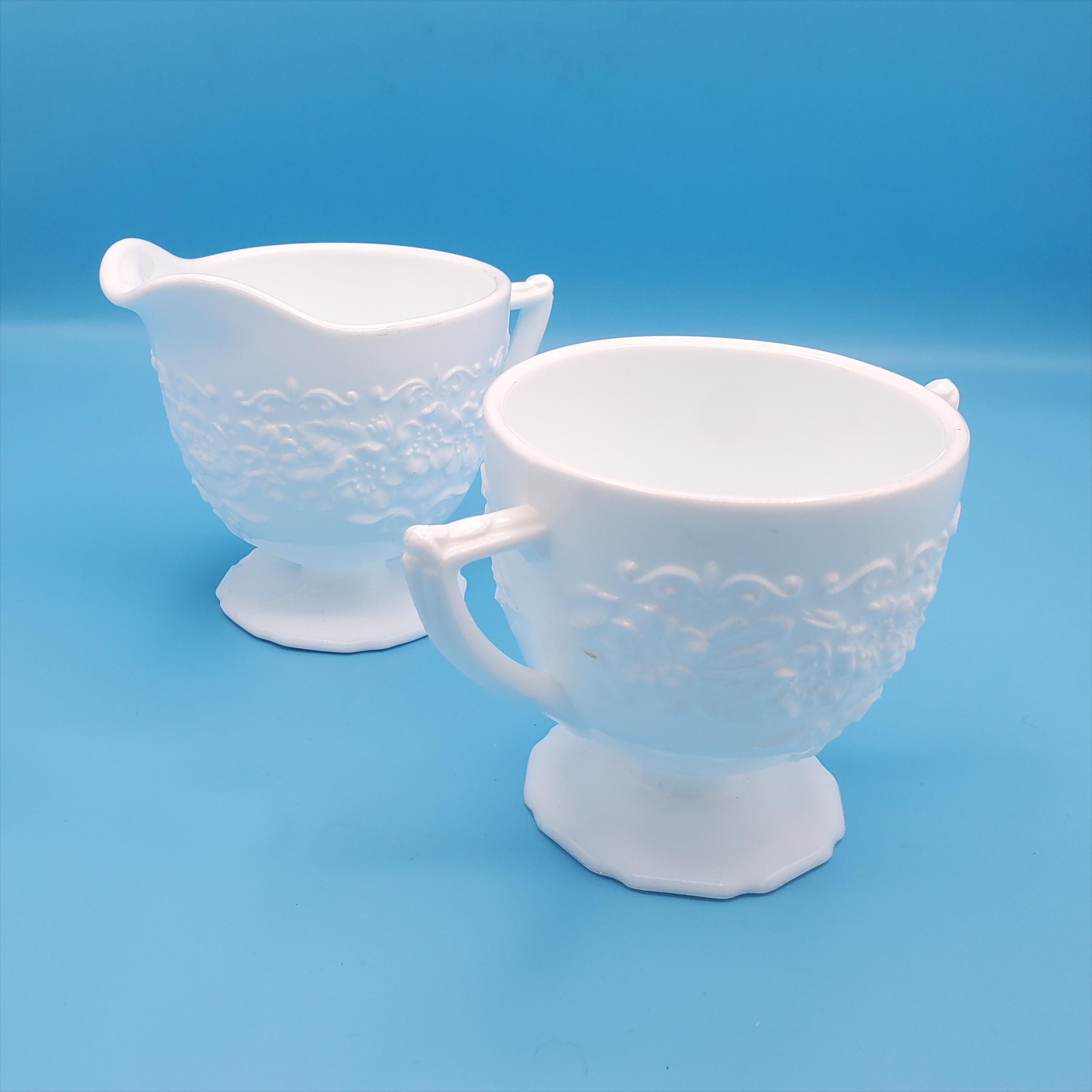 Vintage Indiana Milk Glass, Orange Blossom Pattern Pedestaled Open ...