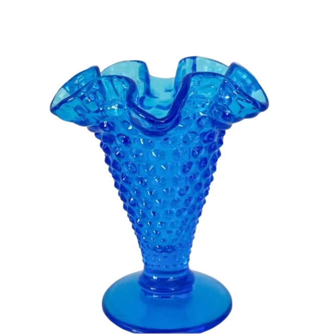 Small Vintage 4” Cobalt Blue Fenton Ruffled Edge Hobnail Glass Pedestal ...