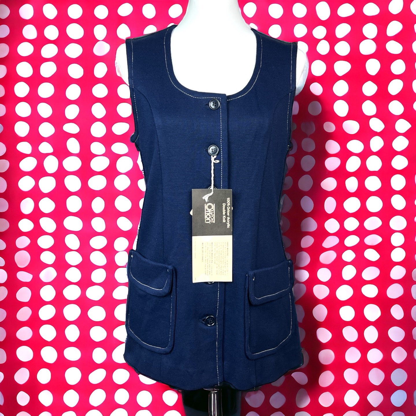 NOS Vintage Russ Blue Contrast Stitch 70s Double Knit Tunic Leisure ...