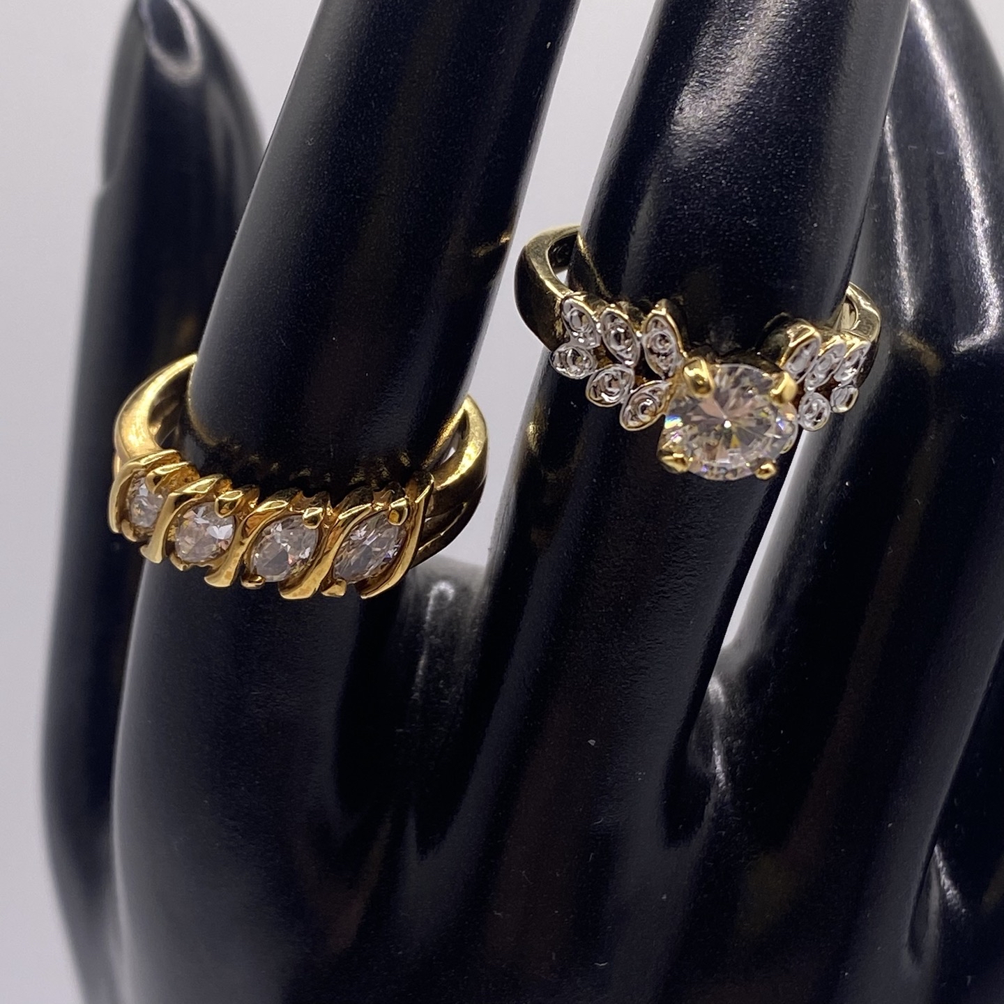 (Bundle Of 2) Vintage Gold Tone CZ Ring (Sz 7.5) & Lind Cubic Zirconia ...