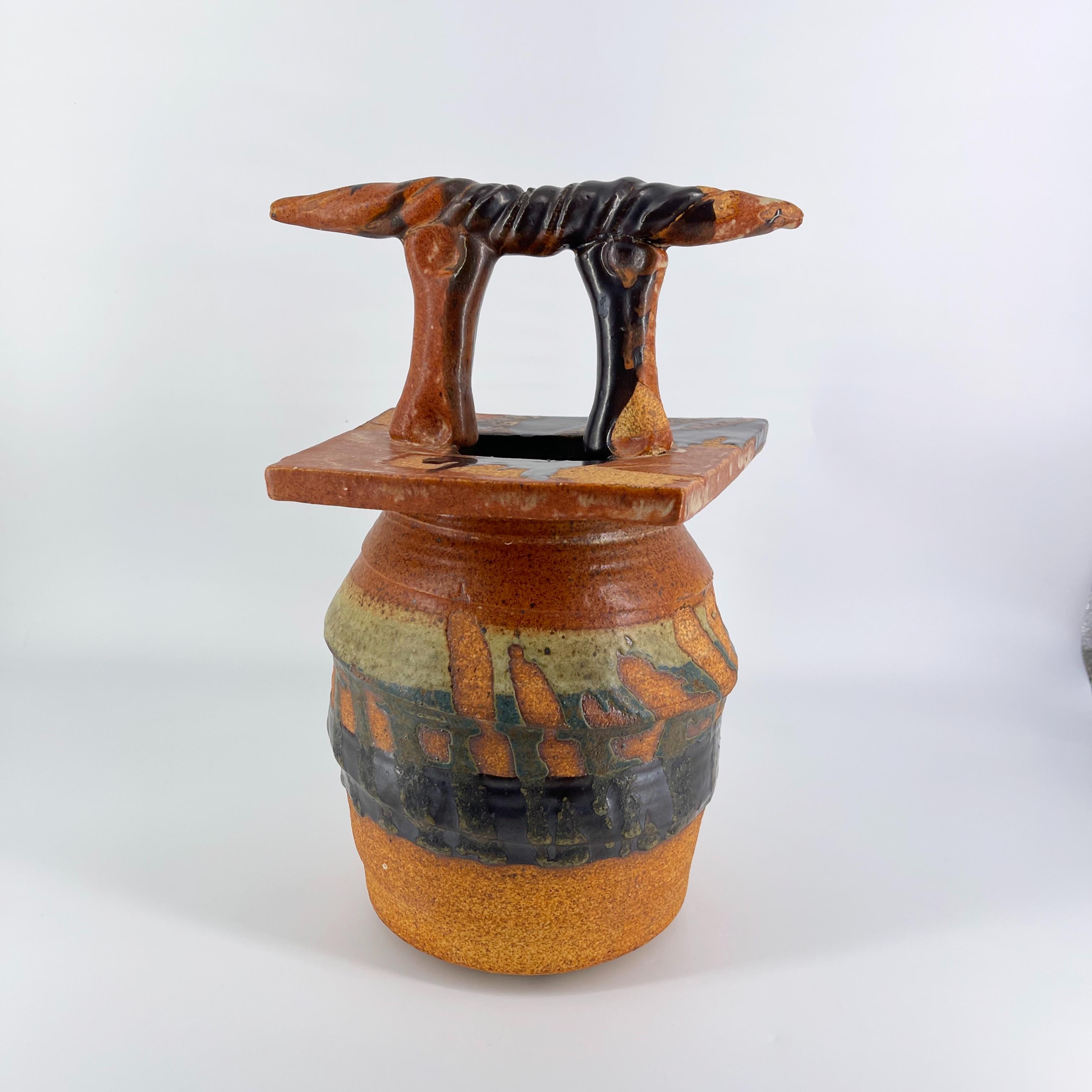 Vtg Signed John Dix Studio Art Pottery Abstract Stoneware 13" Vase Vessel