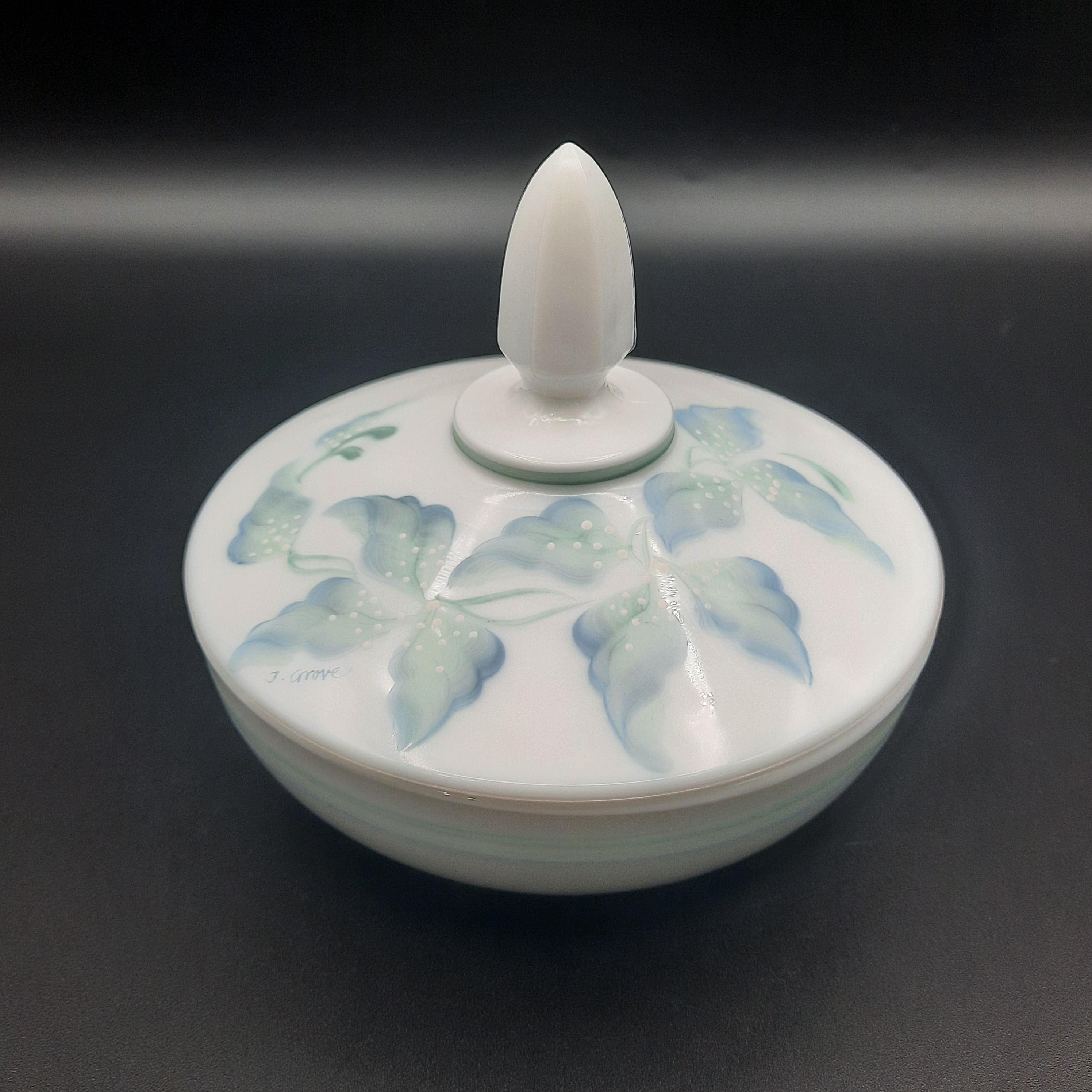 Fenton Handpainted Morning Mist Covered Lidded Trinket Candy Dish ...