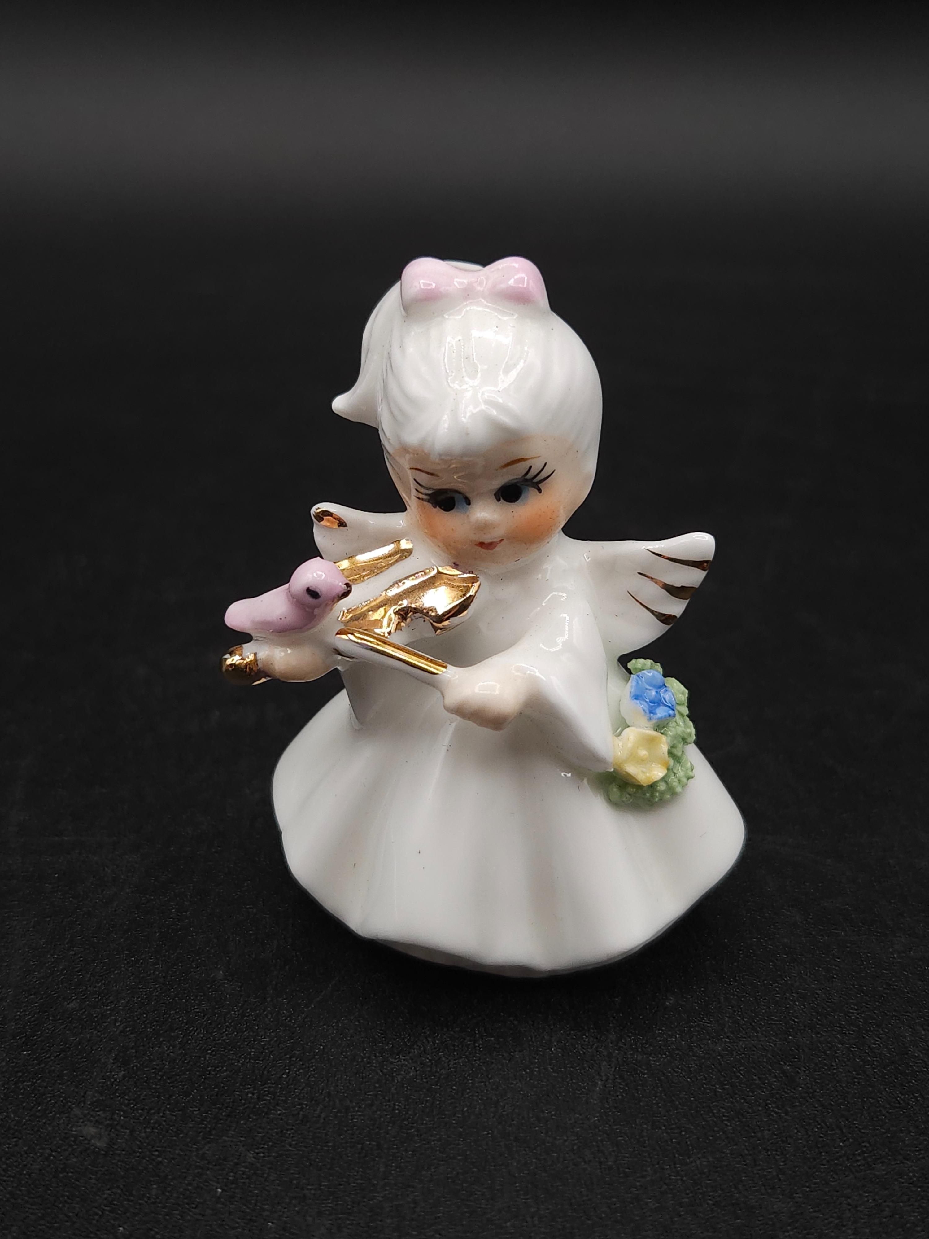 Vintage Napcoware Miniature Bone China Angel with Pink Bird and Violin ...