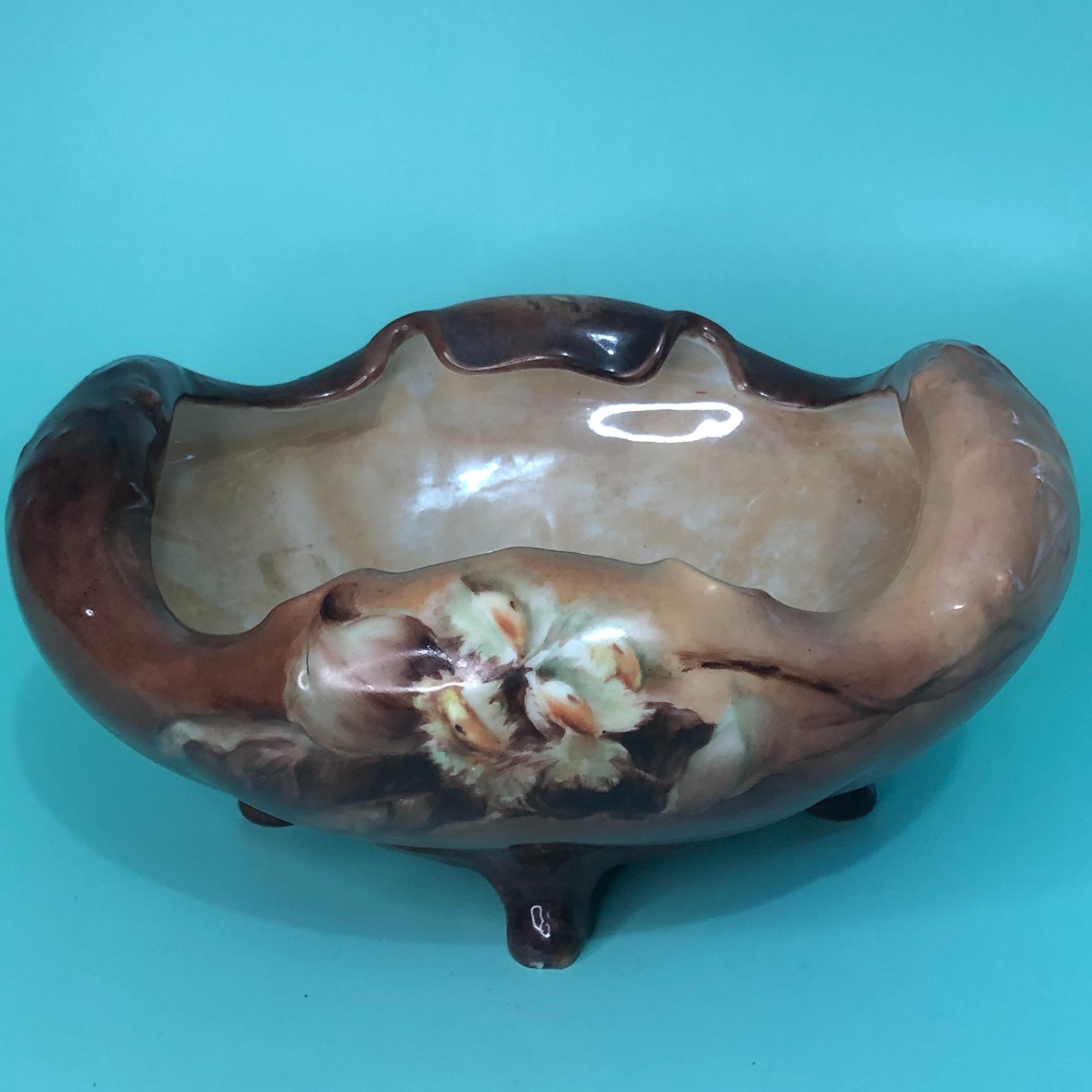 Vintage Bavarian Germany Pottery Nut Bowl Handpainted Flowers