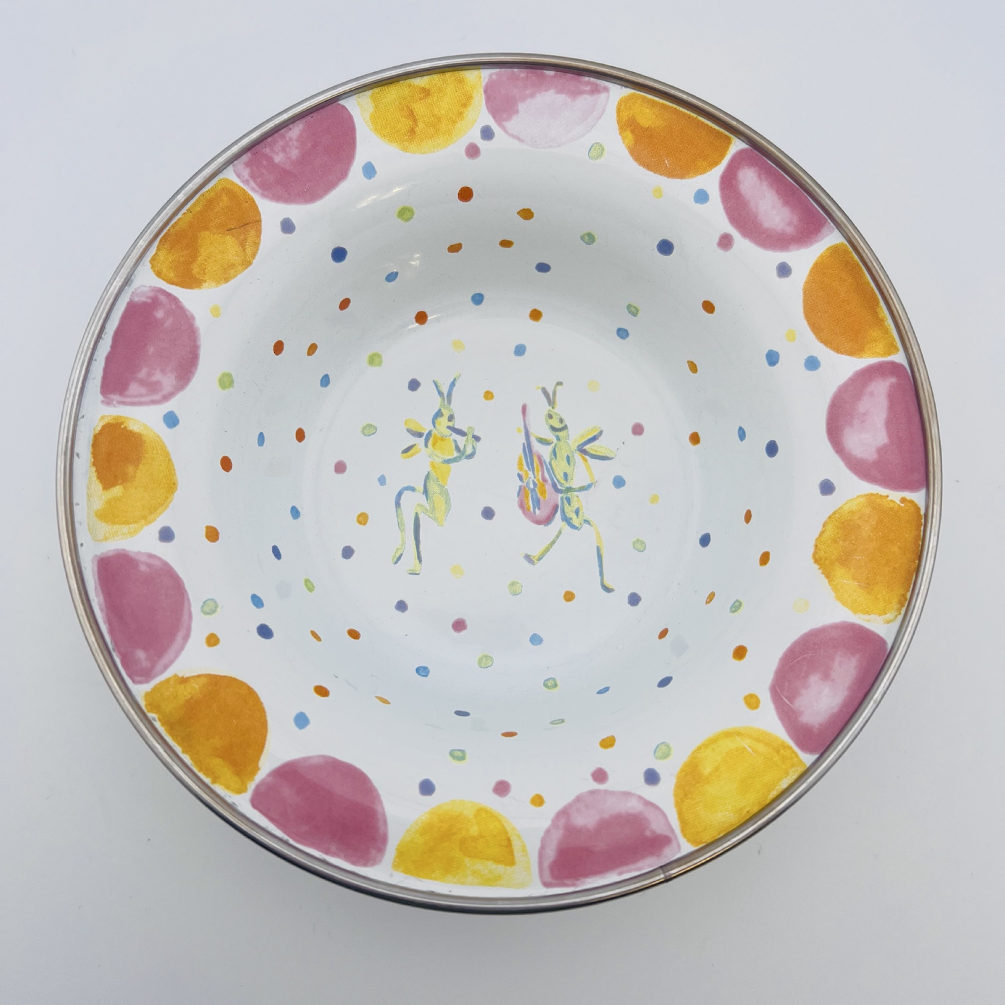 Mackenzie Childs HTF Pink Polka Dot Musical Cricket Enamel Bug Bowl 1.5 ...