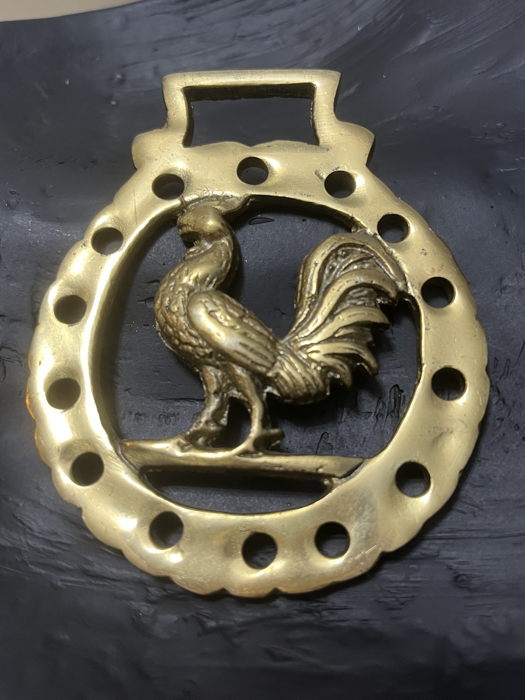Vintage Rooster Brass Horse Trotting Medallion / Wall Door Decor
