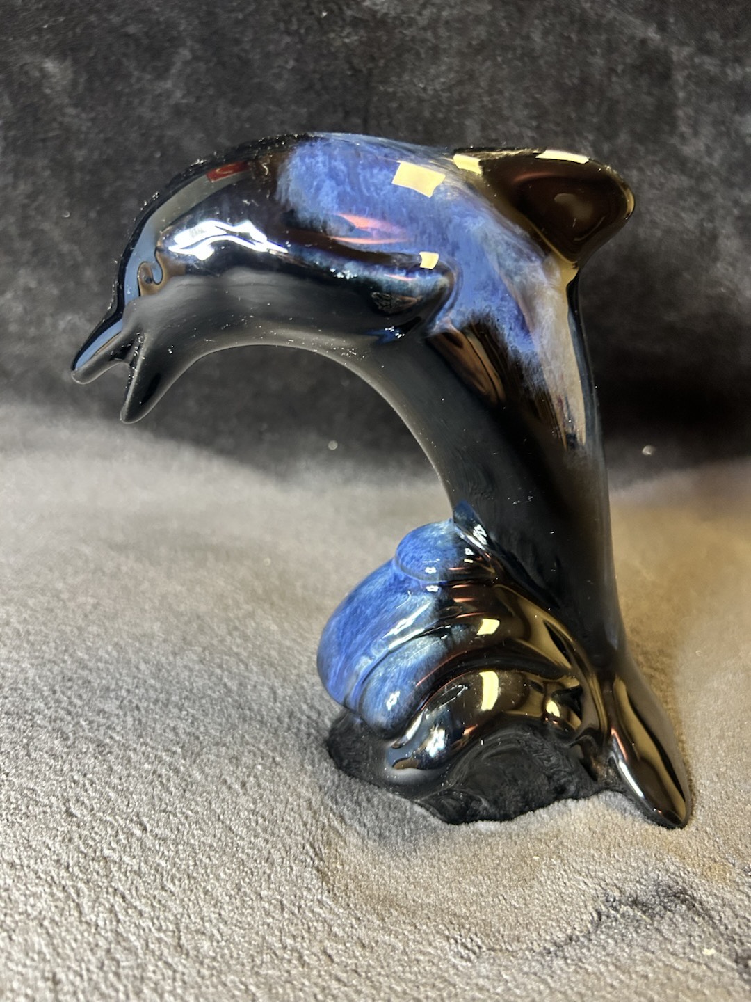 Vintage Blue Mountain Pottery Dolphin Figurine Statue Cobalt Blue Black ...