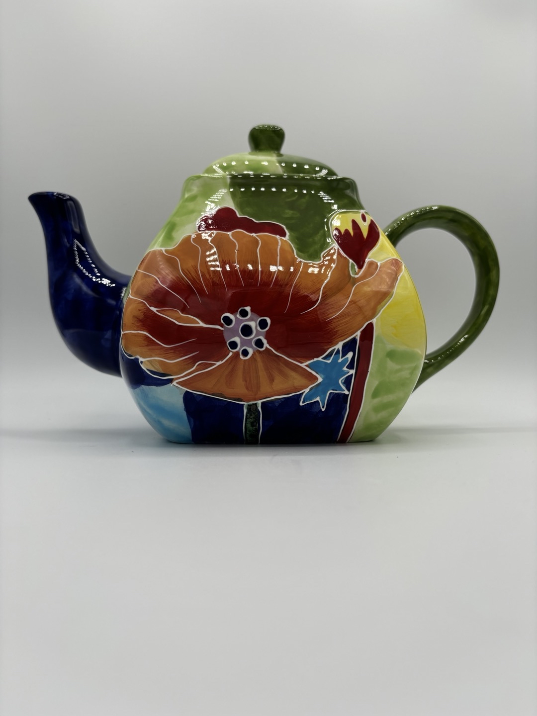 Red Poppy Ceramic Teapot