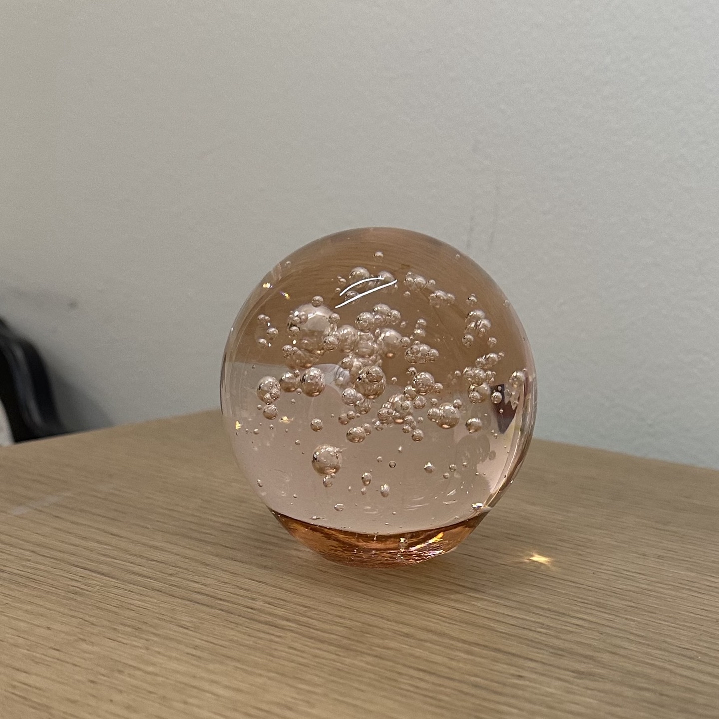 Art Glass Paperweight with Air Bubbles- Orb Ball Round -Peach