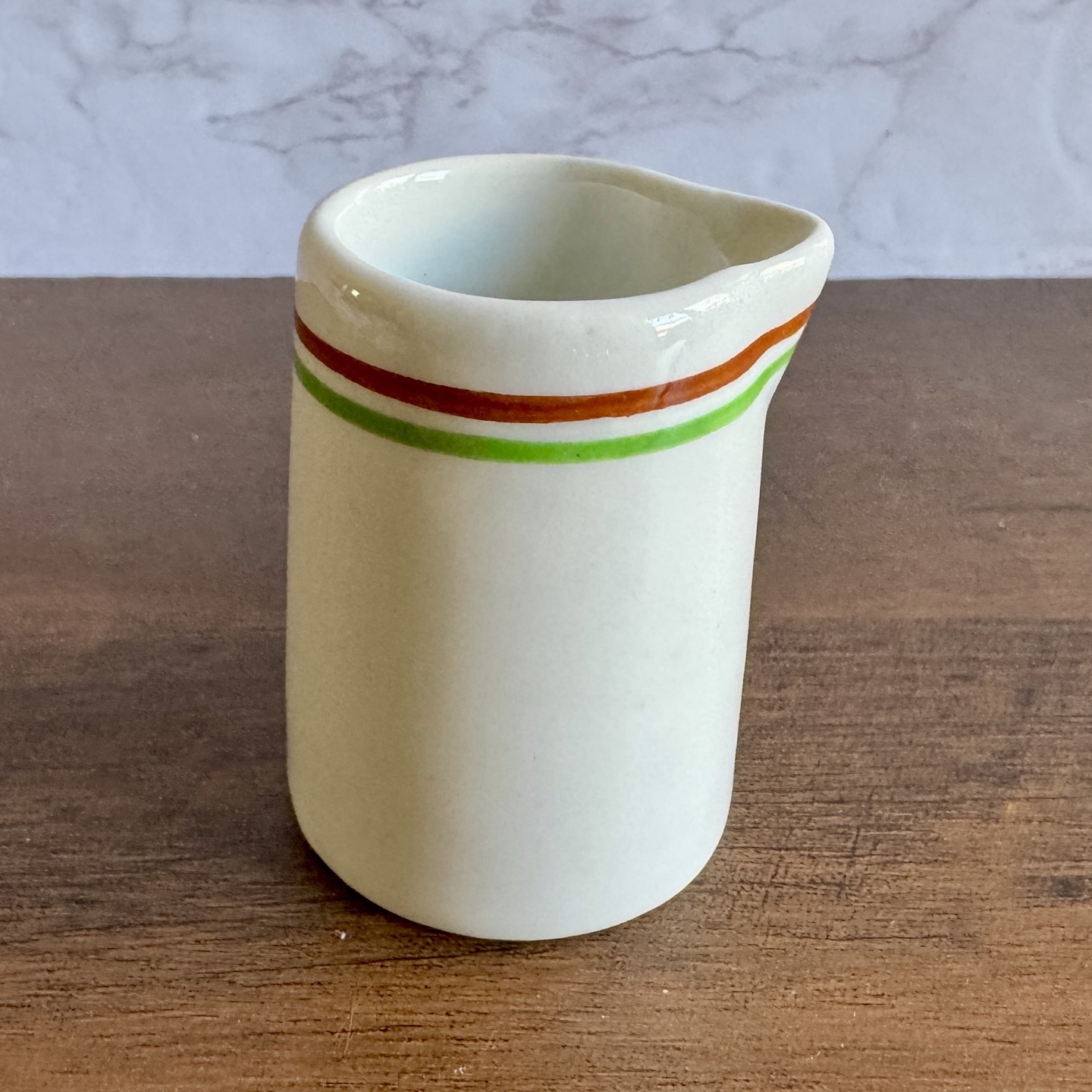 Vintage Mini Restaurant Ware Creamer with Brown & Green Stripes