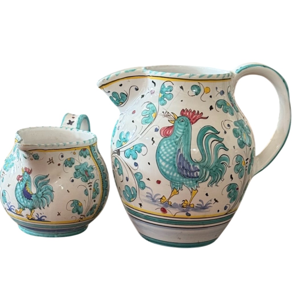 Italian Deruta rooster pitchers