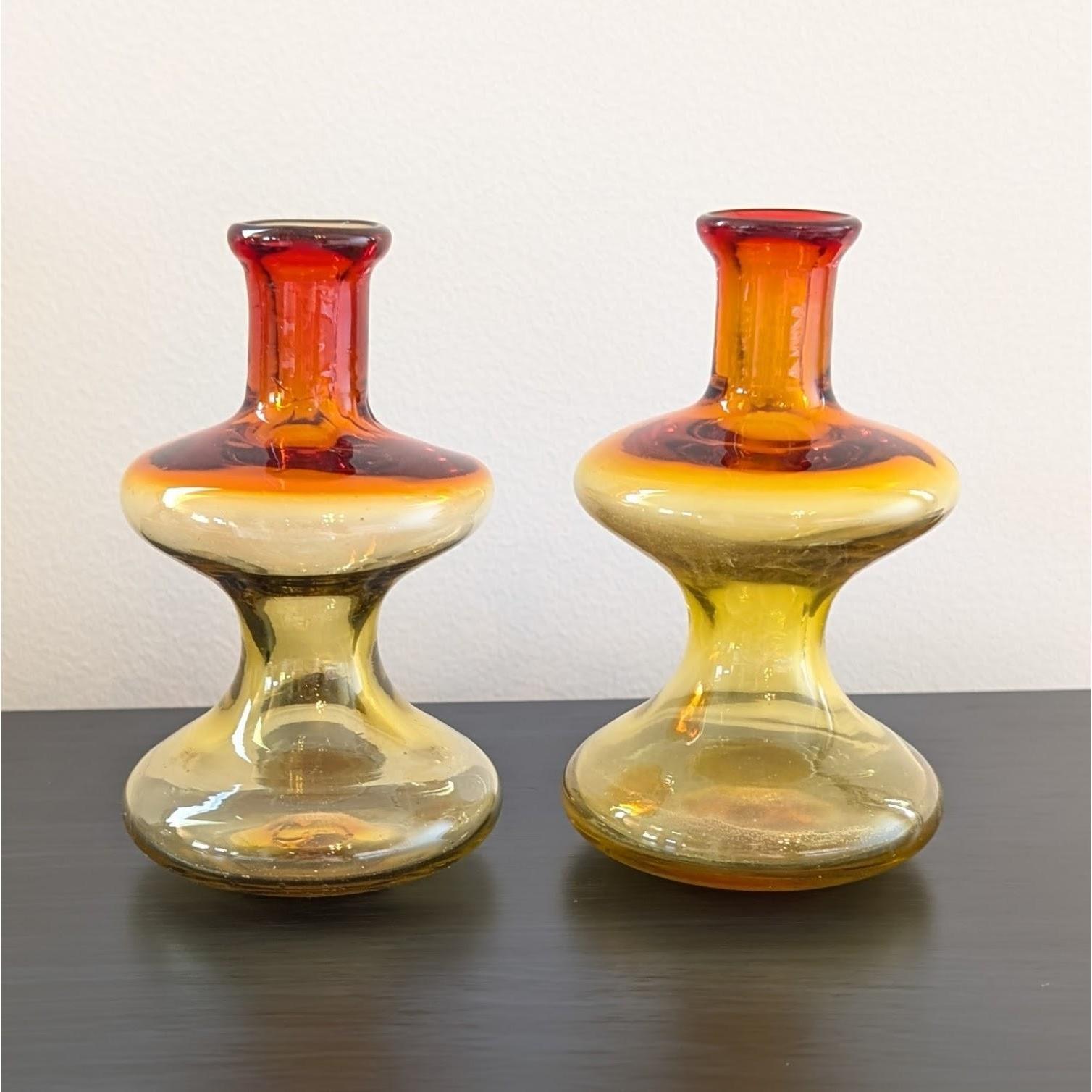 Vintage Pair of Blenko 57-F Tangerine Mini Mushroom Bud Vases - Hand ...