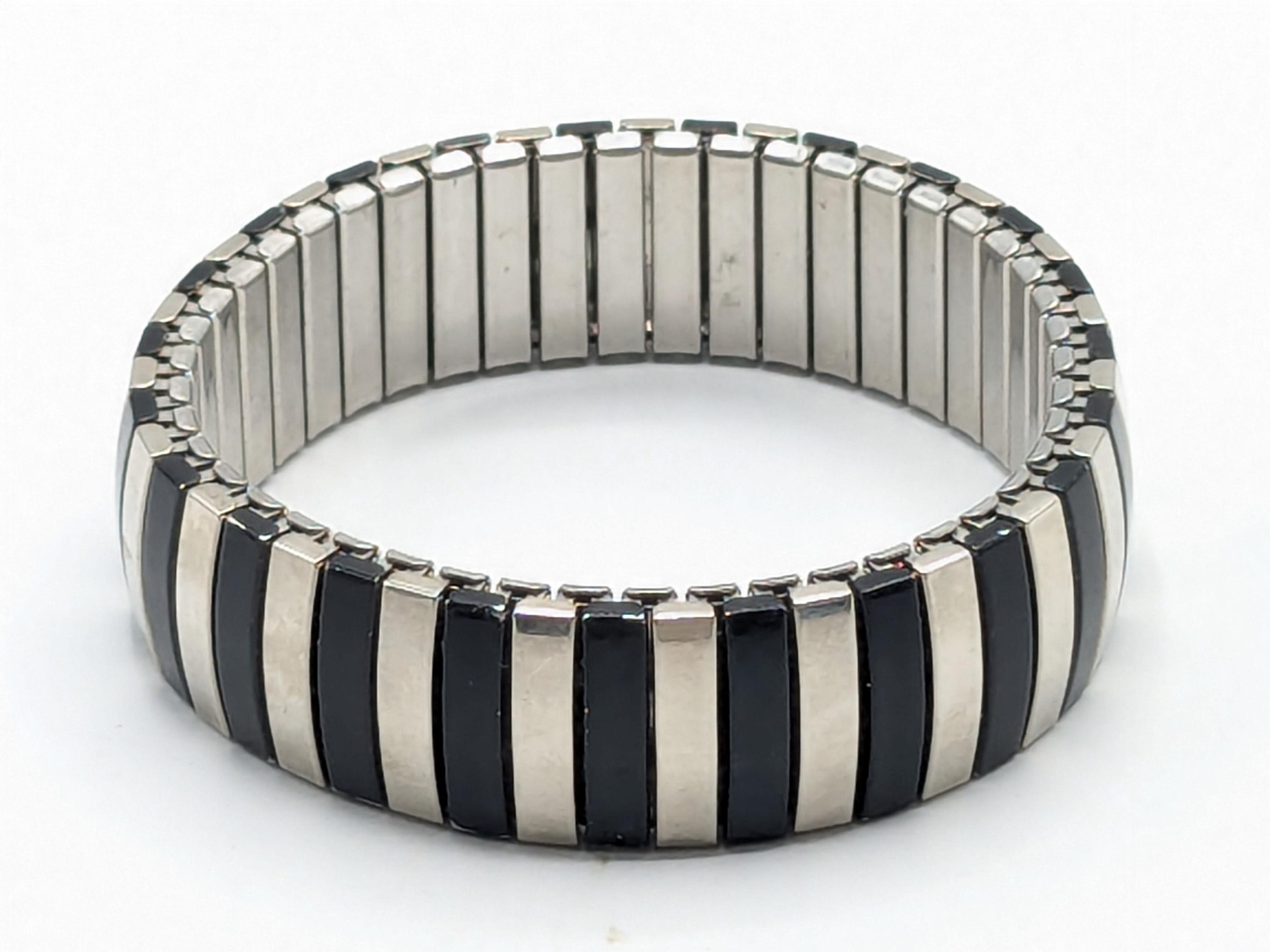 Black and Silver Tone Expansion Bracelet Stretch