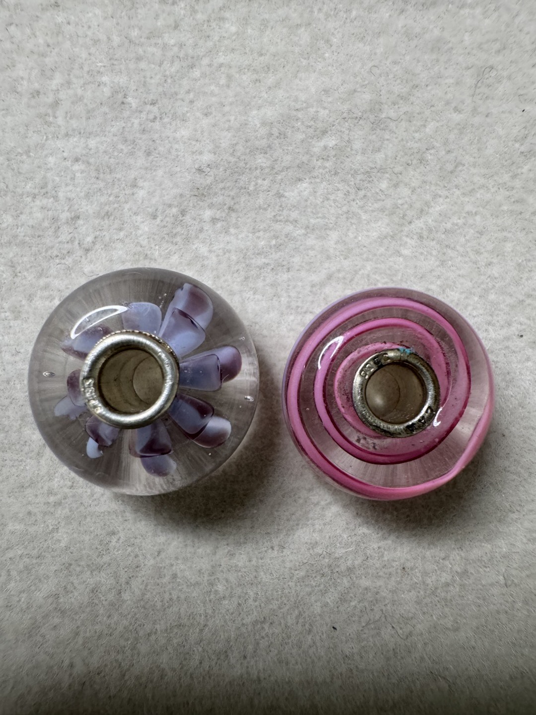 2 Beautiful Trollbead Hand Blown Glass Bracelet Slider Beads. Tested 925
