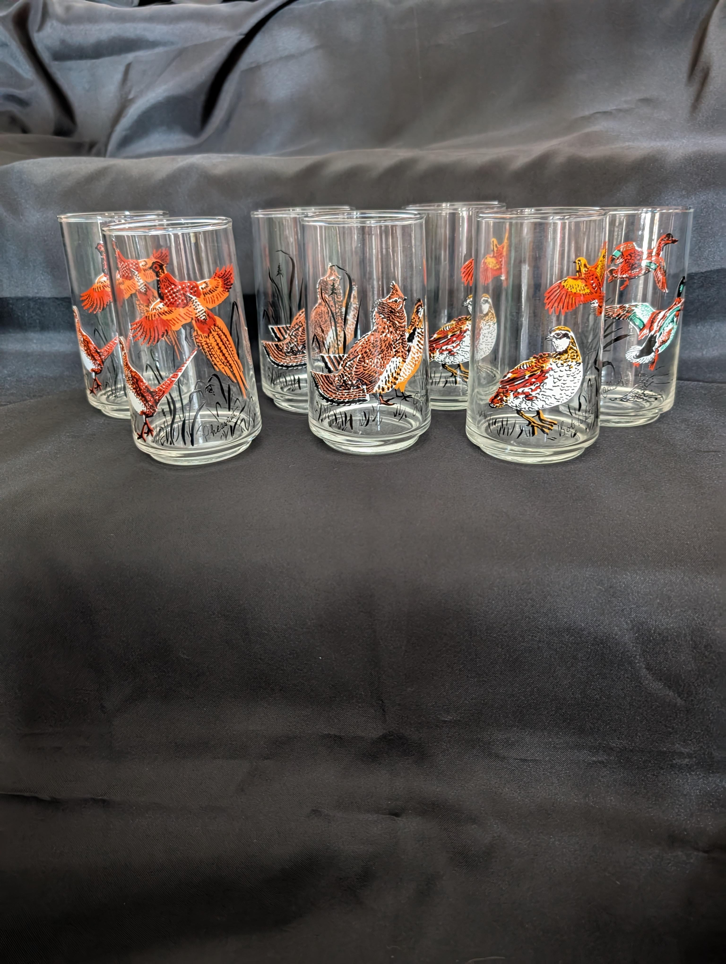 1960's Anchor Hocking Bremen Game Bird Drinking Glasses set of 7 2 ...