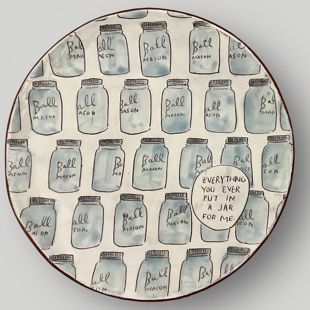Molly Anne Bishop Mason Ball Jar Art Pottery Plate Signed 9" Handmade