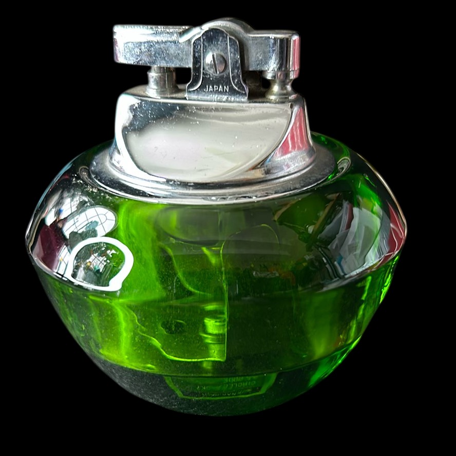 1960s Vintage Viking Glass Table Lighter - Green