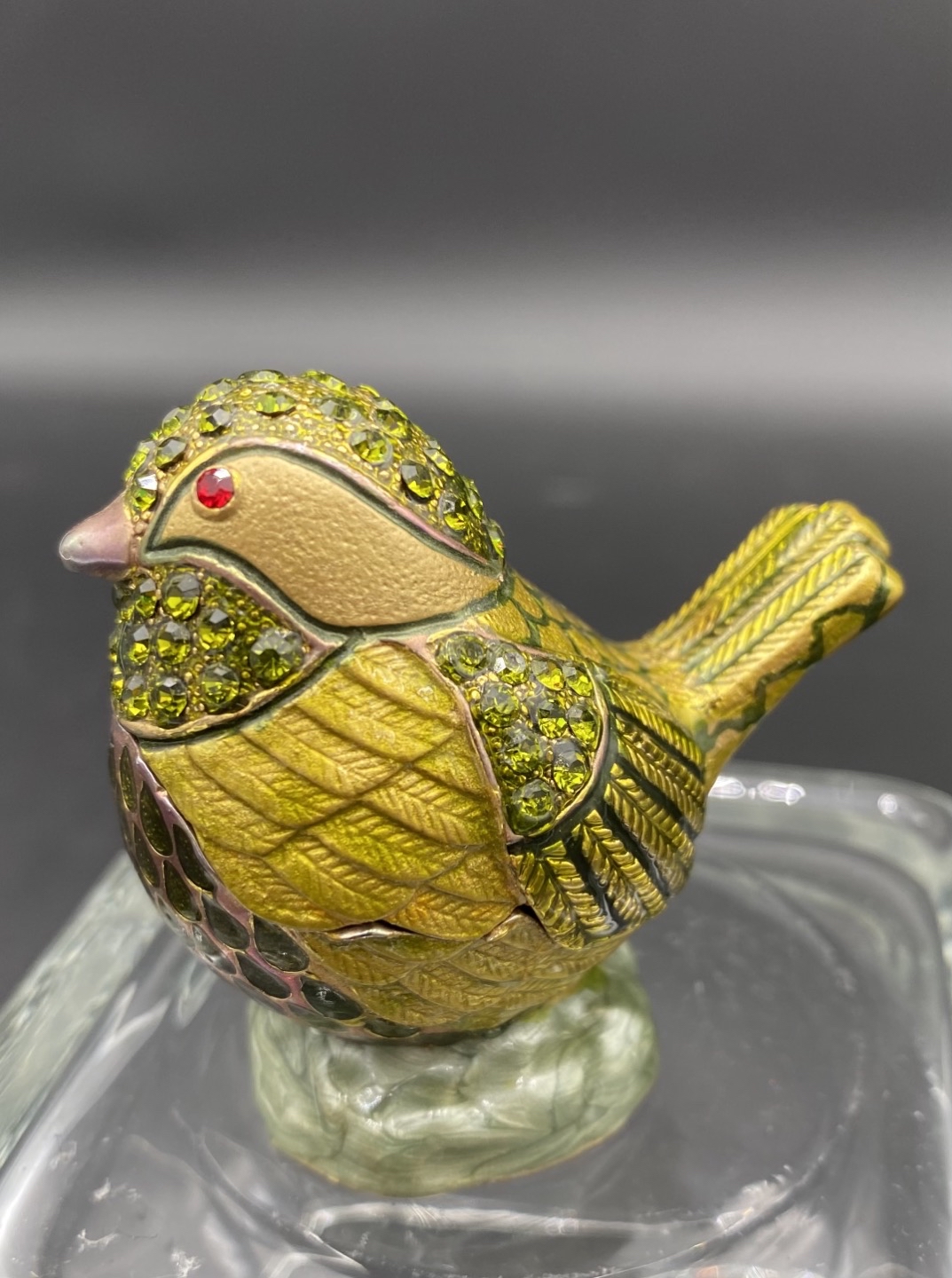 Swarovski Crystal Bejeweled Trinket Box, Cute Wren, Green & Pink ...