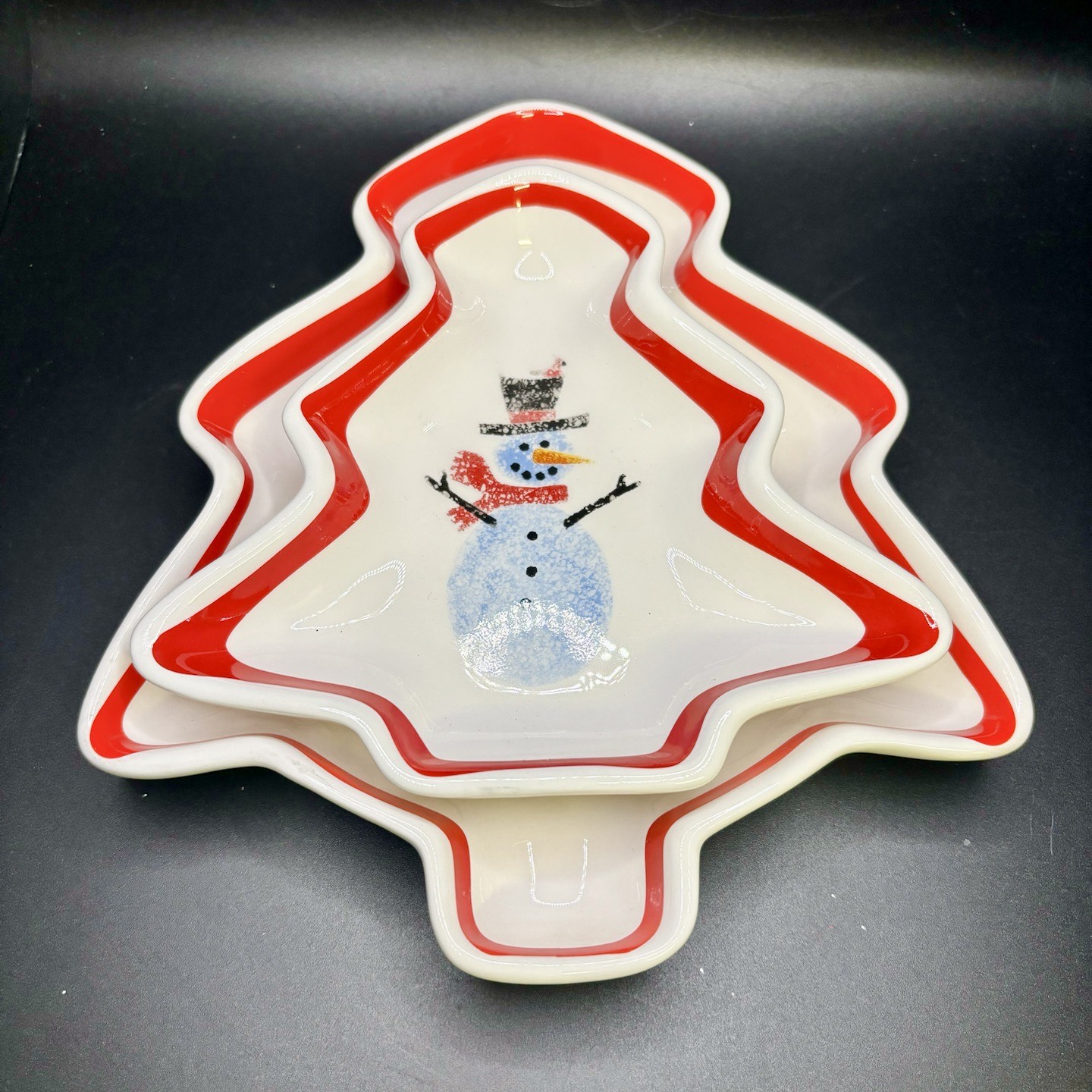 Graduated Snowman Christmas Tree Shaped Dishes 2005