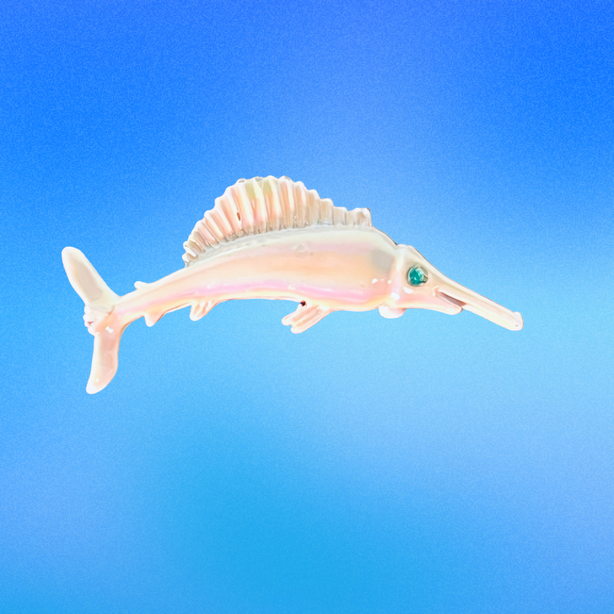 Vintage Figural Opalescent White Swordfish Brooch
