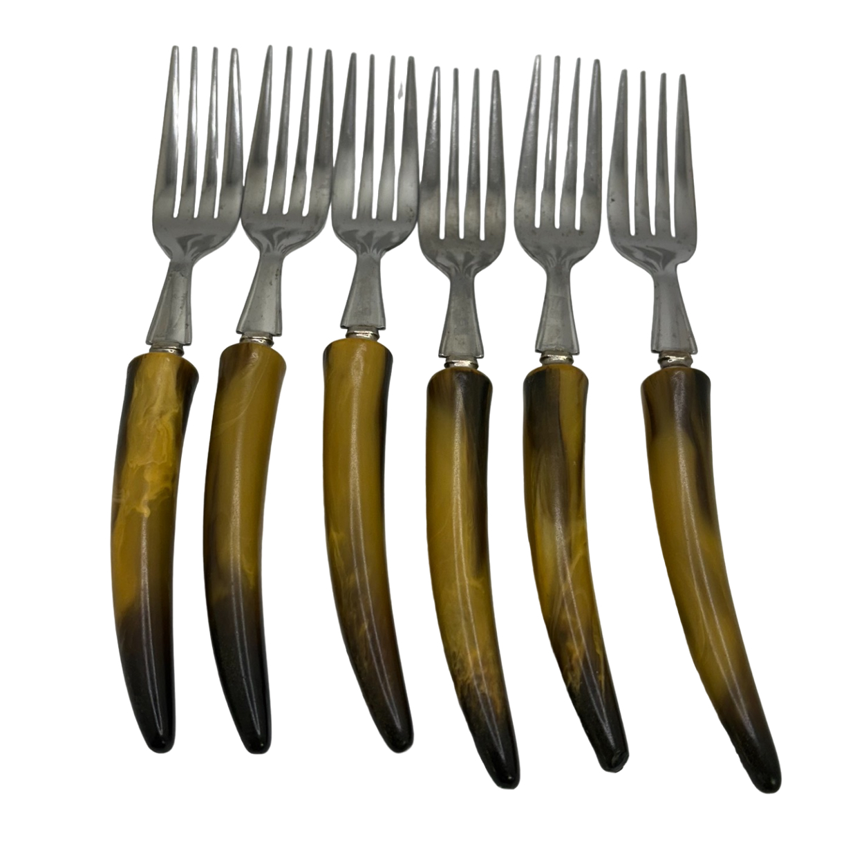 Vintage Set of 4 Bakelite Stainless Dinner Forks England MCM Faux Horn