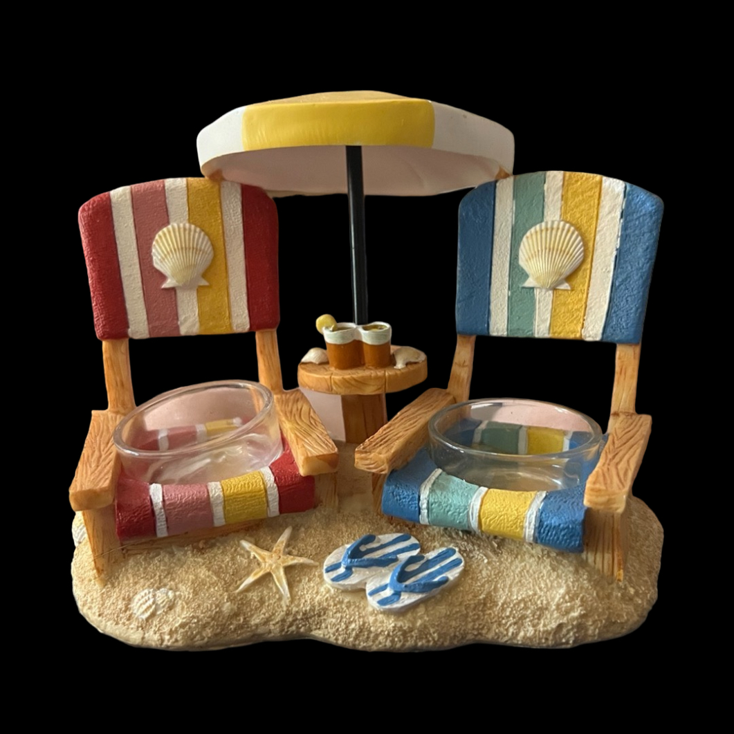Retired Yankee Candle Double Beach Chairs w/ Umbrella Tealight Holder ...