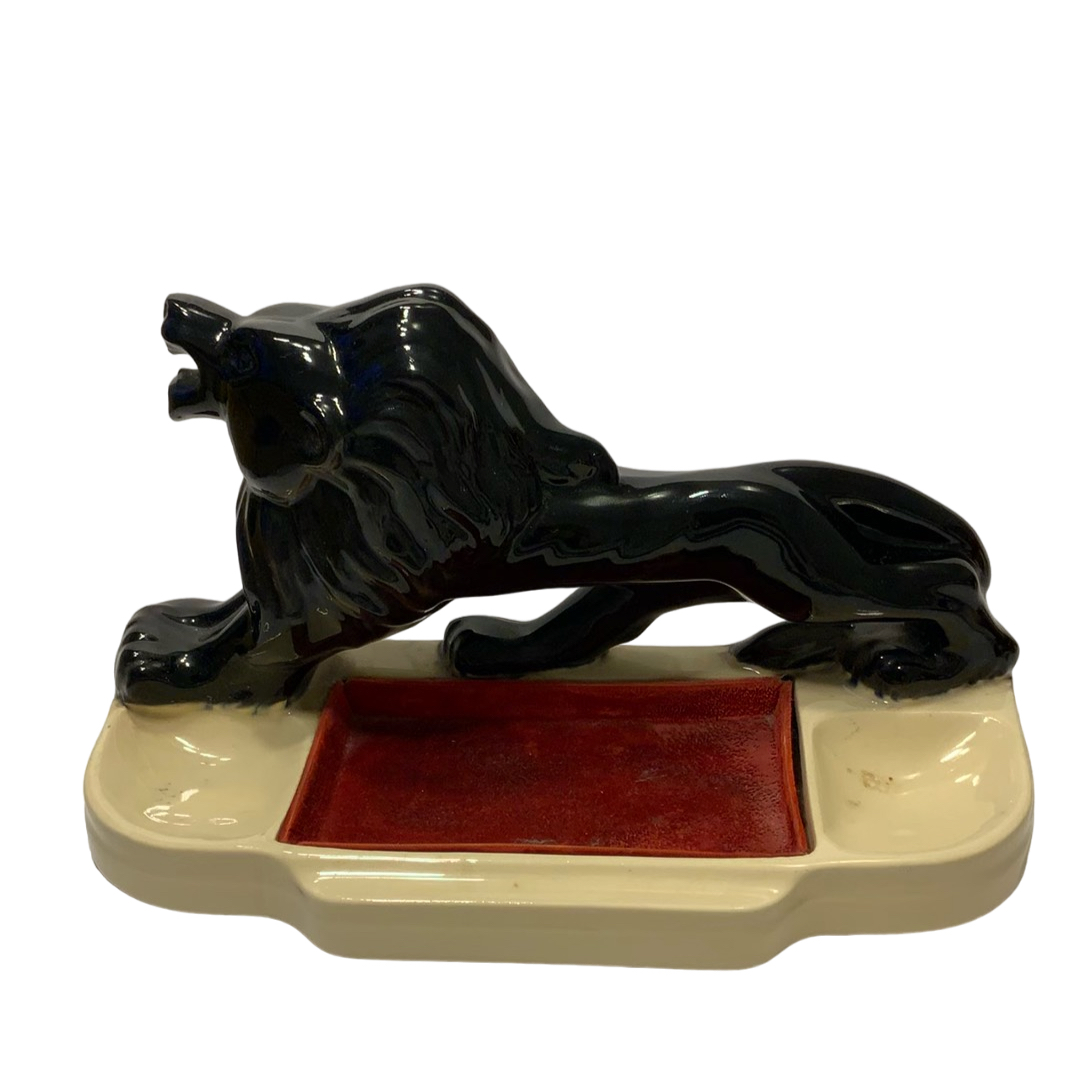 Vintage Mid Century Porcelain Lion Figurine Desk Caddy Or Trinket Dish ...
