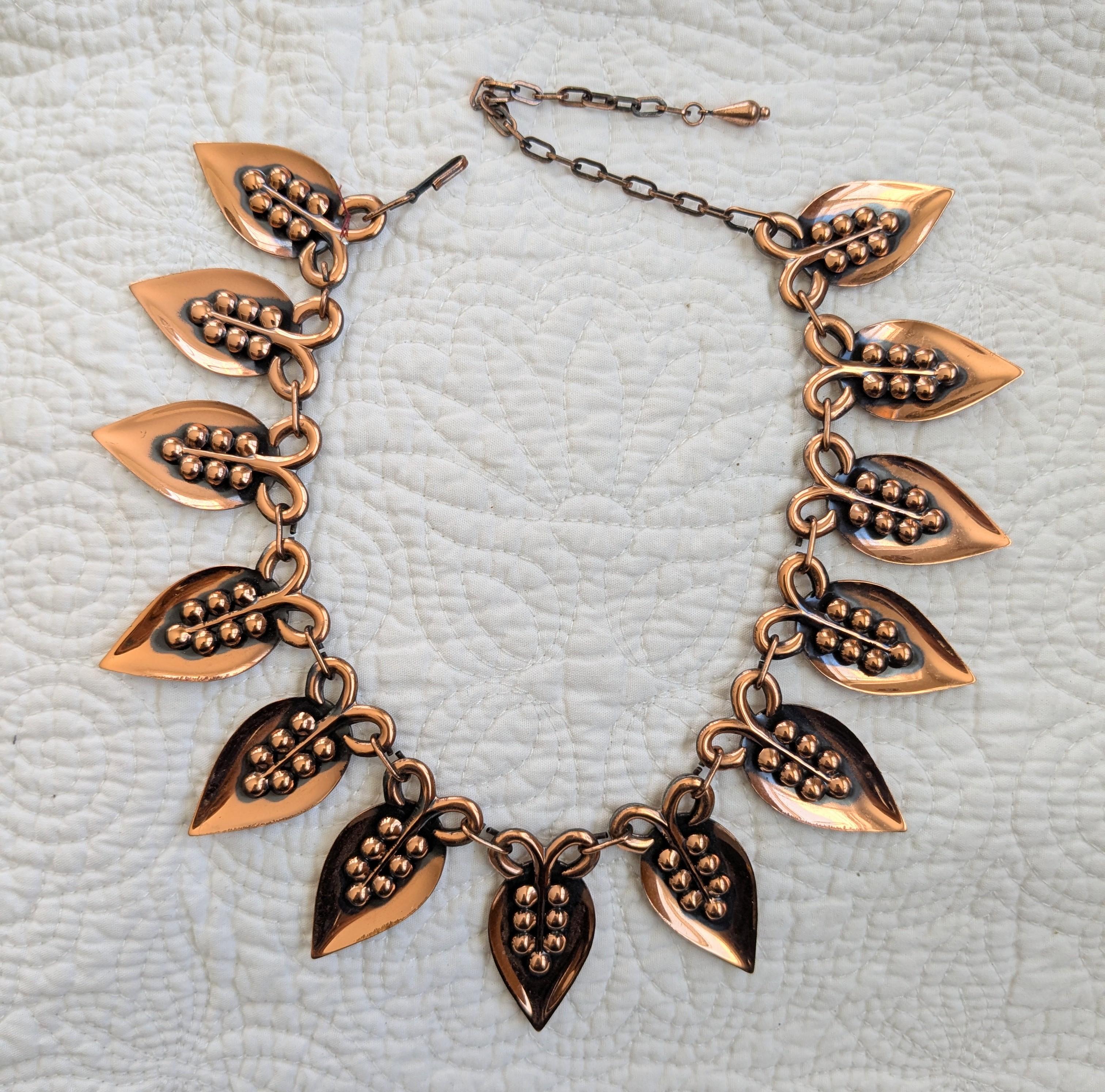 Vintage Chunky Copper Leaf Choker Necklace