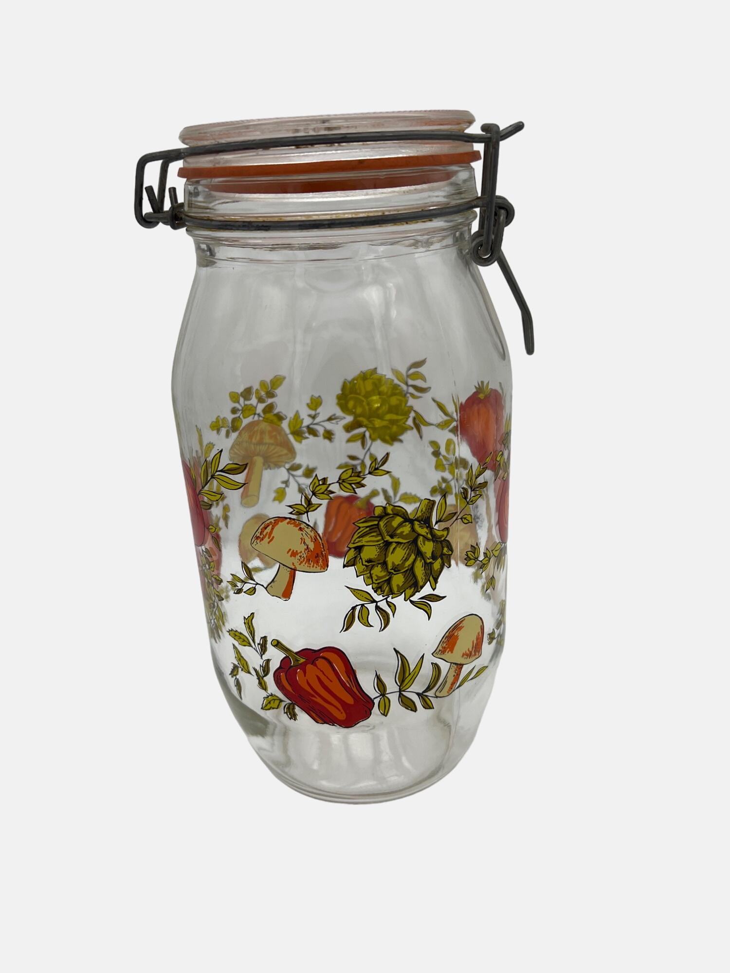 Vintage Glass Jar With Vegetable Design 2L Capacity Clip-Top Lid France 10"