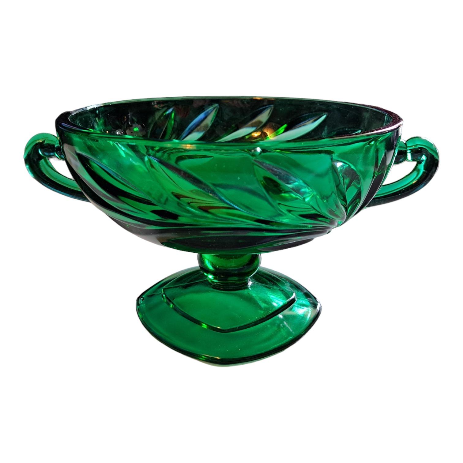 Vintage Emerald Green Glass Compote