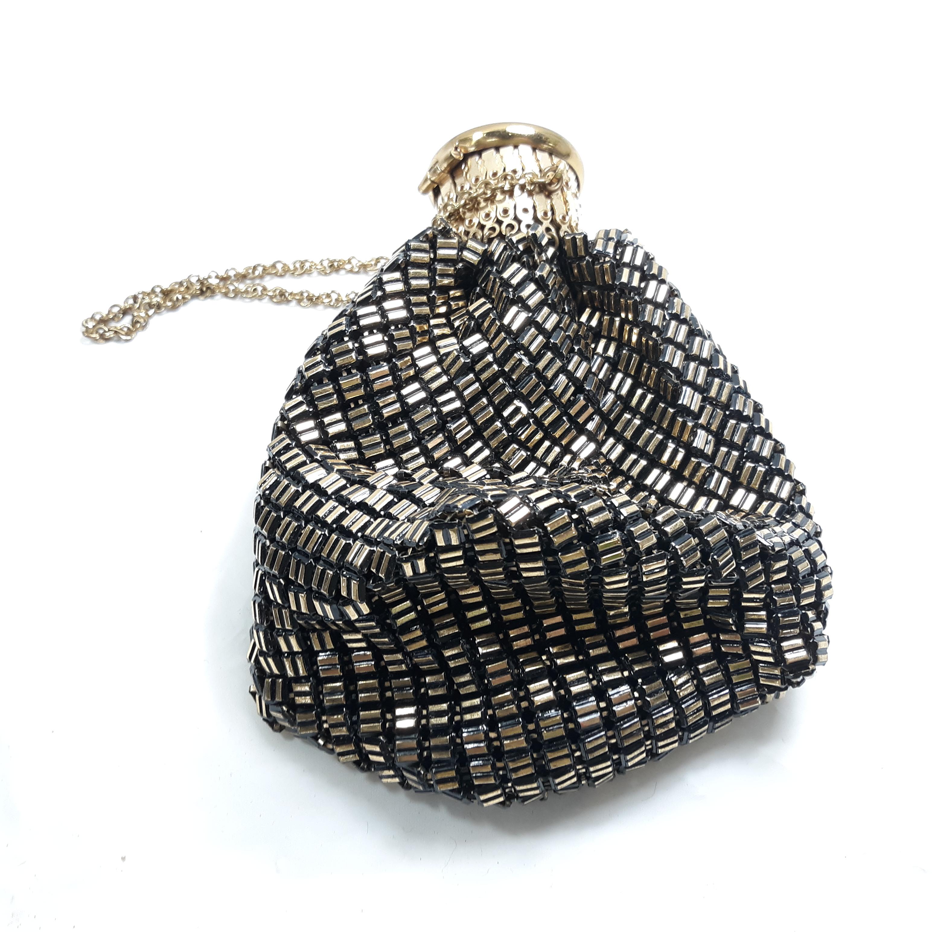 Vintage Antique Gold Color Black Mesh Expandable Purse Bag