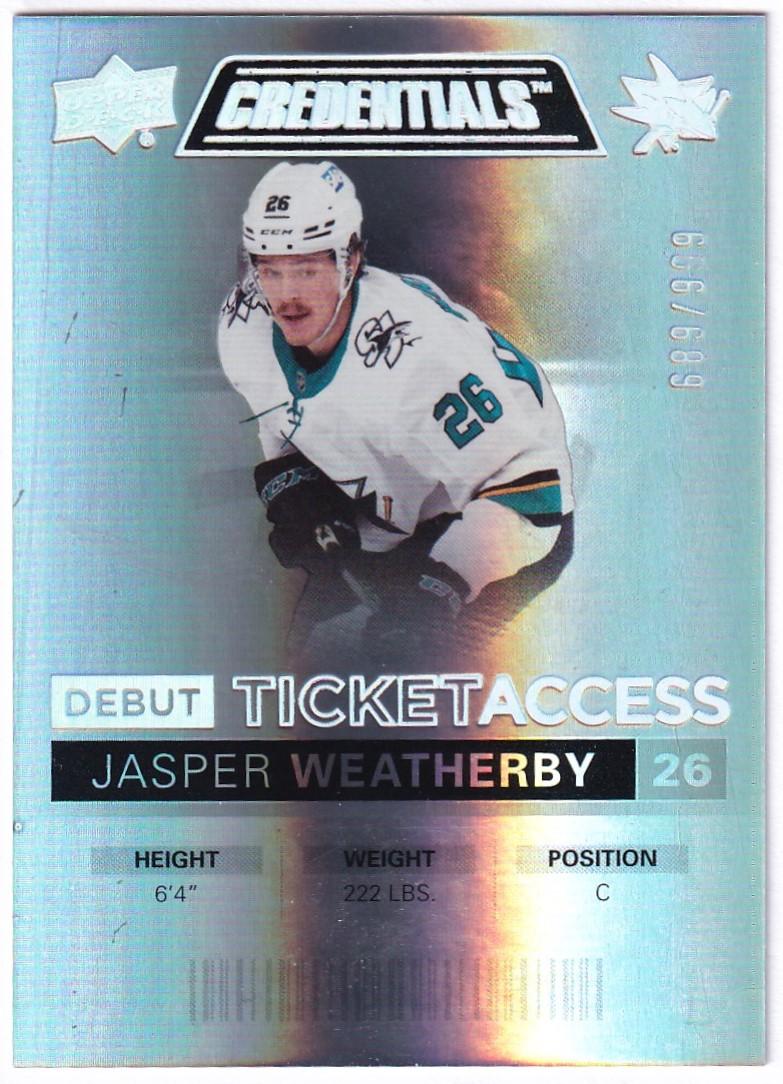2021-22 Upper Deck Credentials #106 Jasper Weatherby RC San Jose Sharks ...