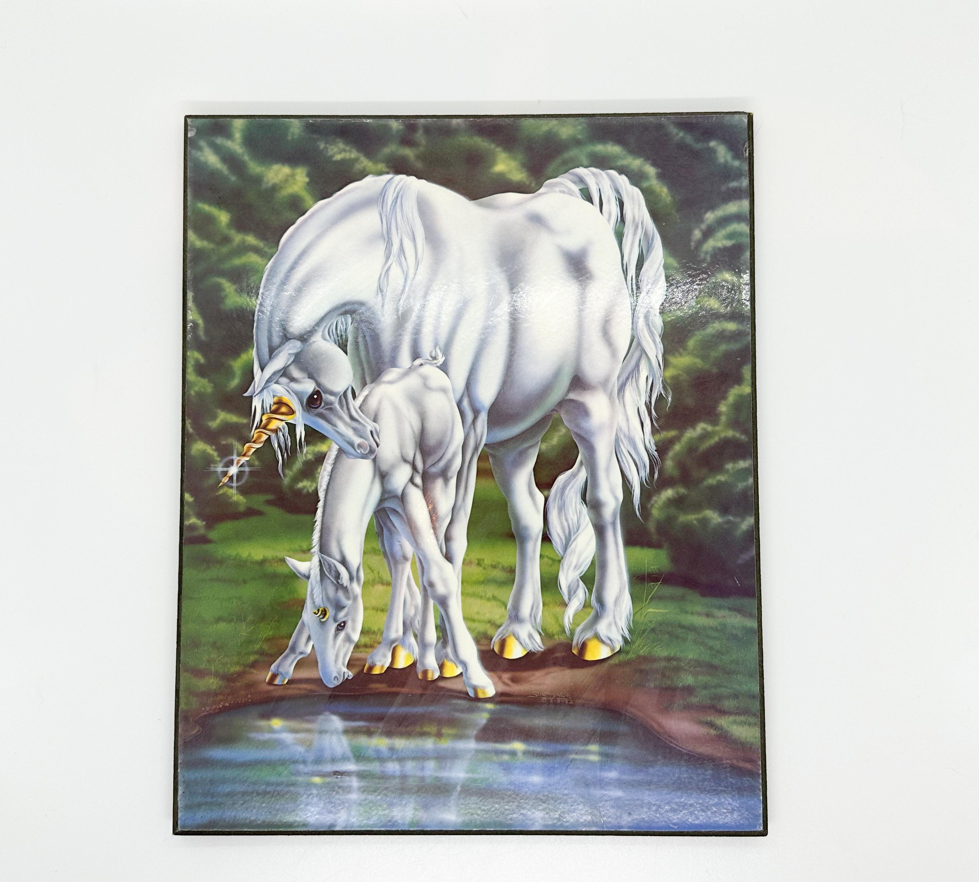 Vintage Sue Dawe Wall Art 1980s Unicorn Mother Child Fantasy Print ...