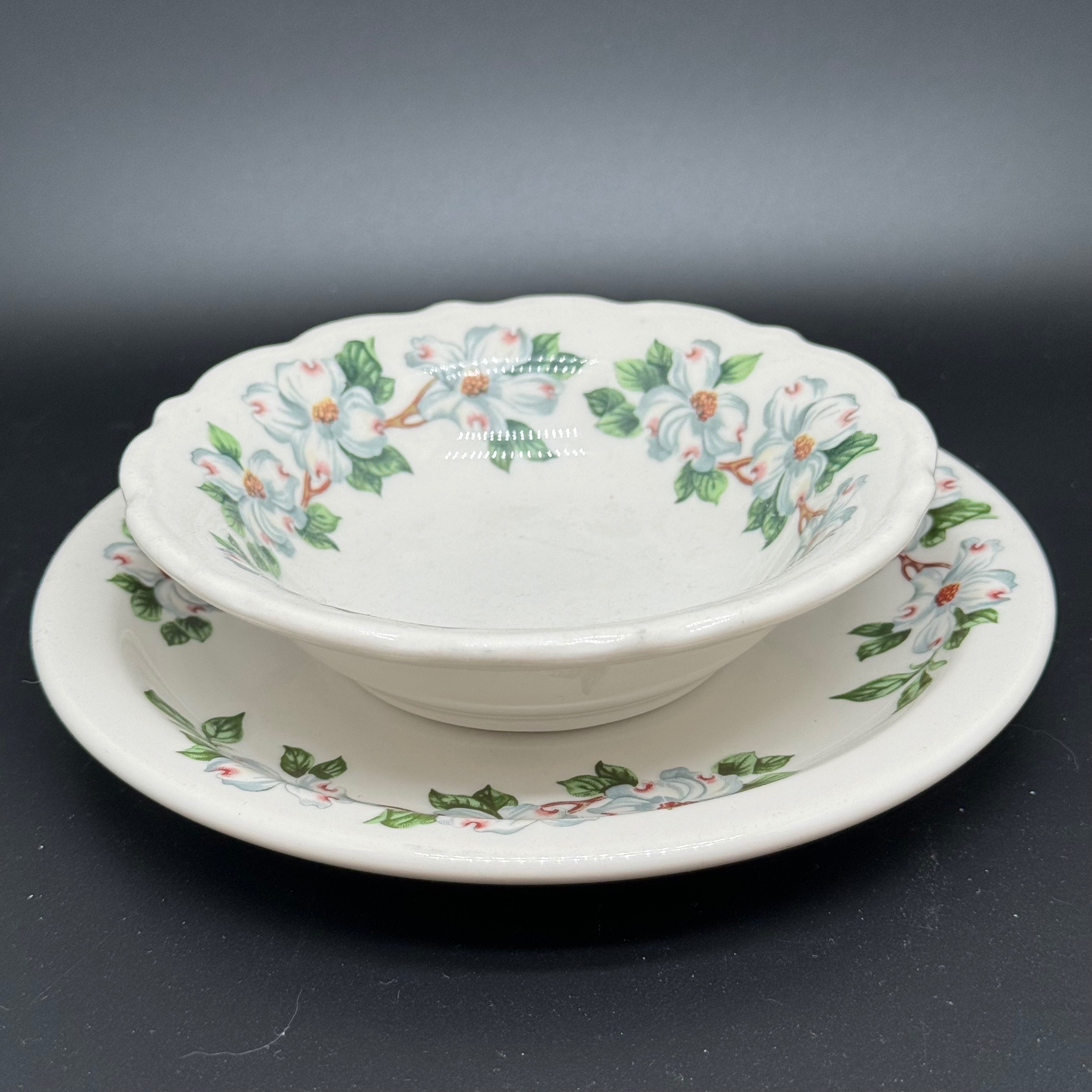 Berry Bowl & Small Berry Plate SYRACUSE CHINA USA 1989 White Dogwood ...