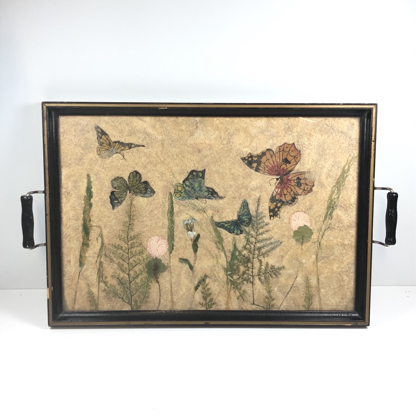 Butterfly, plant, & flower wooden tray with handles