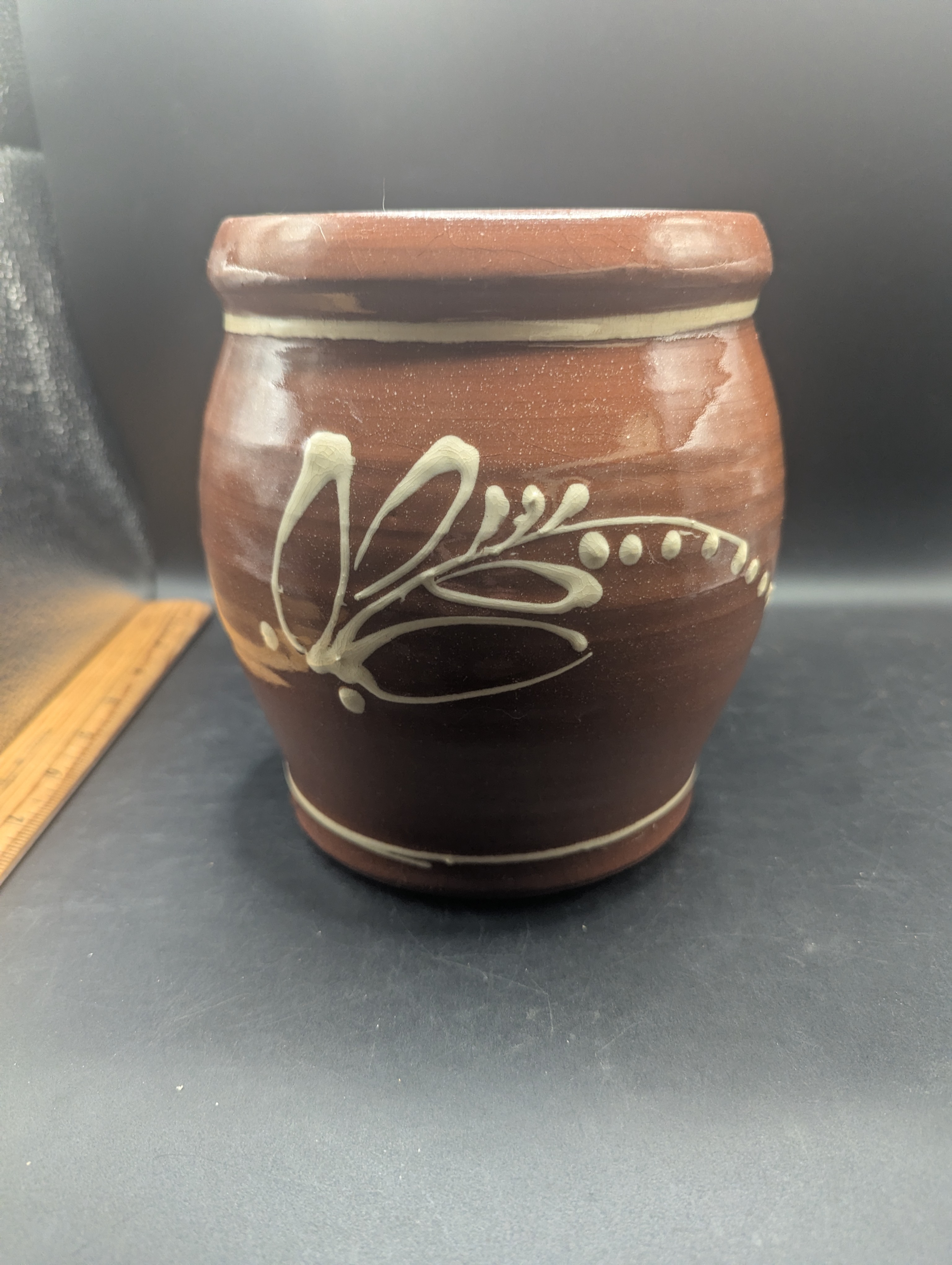 Vintage Redware Stoneware Crock Planter With Slip Decoration ...