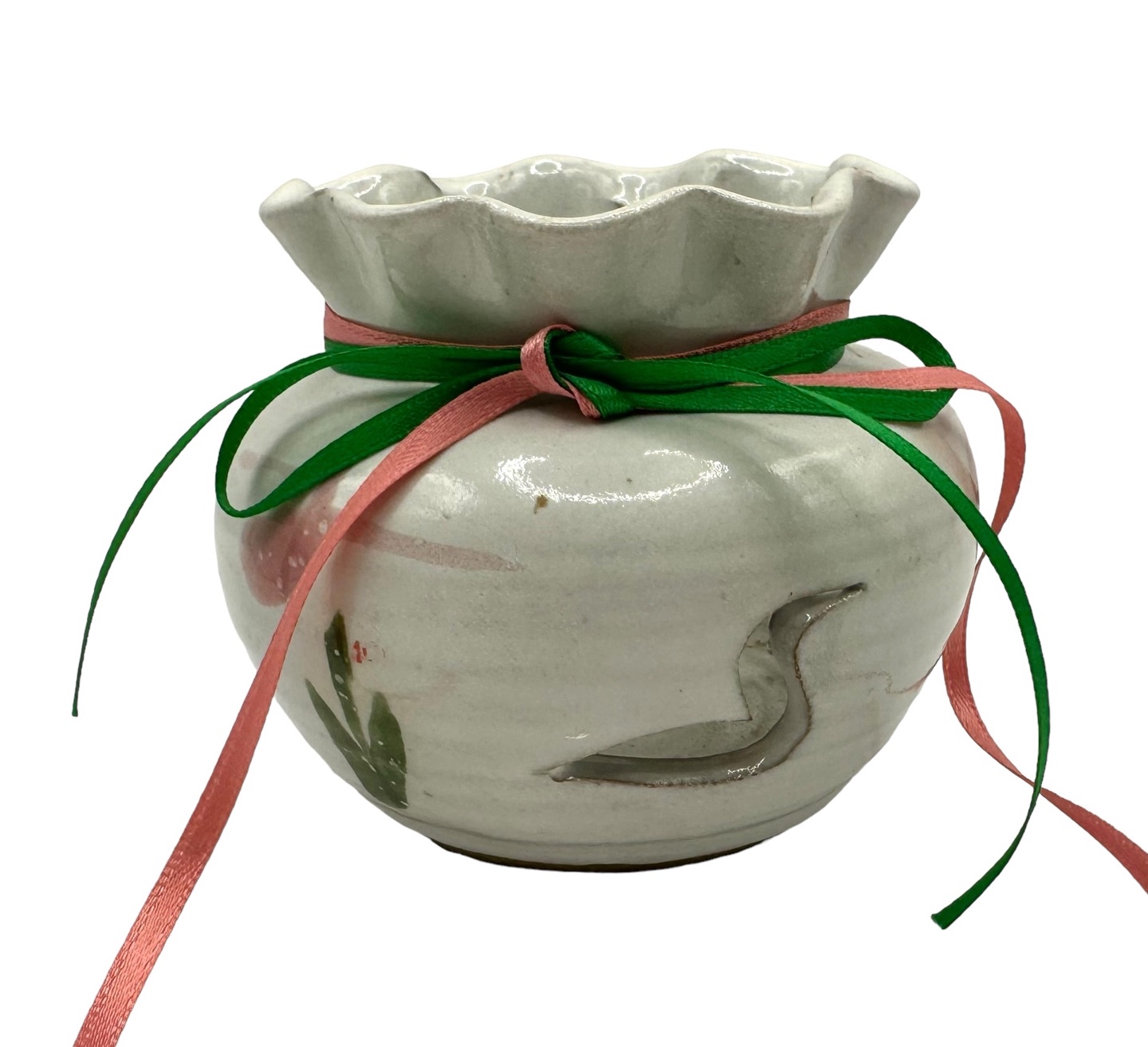 Signed Pottery Candle Holder Luminary Minnesota State Flower Bird Loon ...