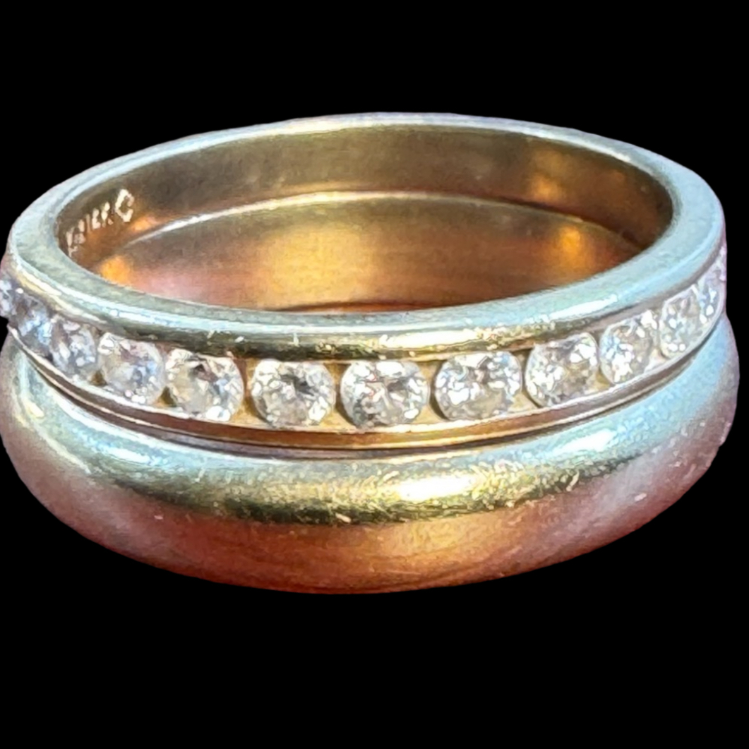 14k Gold Channel Set Diamond Chip Ring And Band