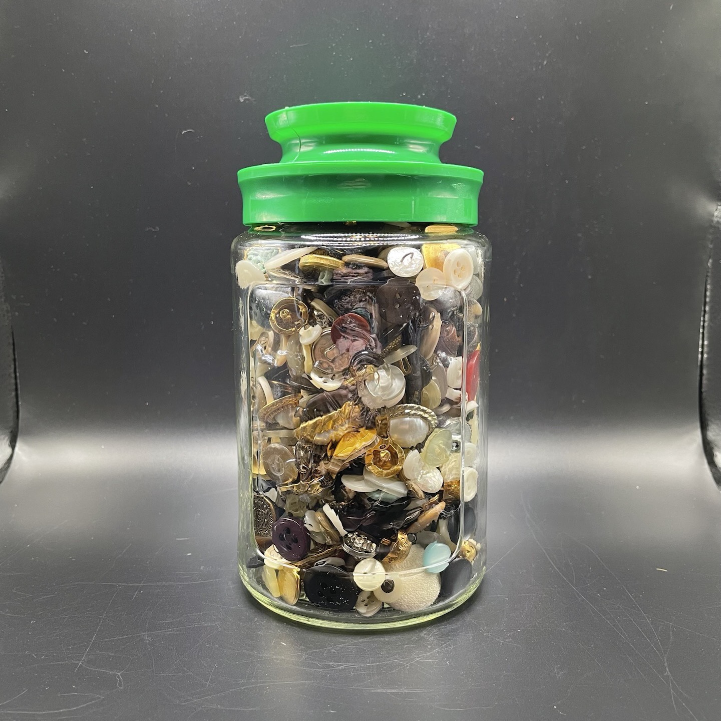 Anchor Hocking Summer Glass Jar of Vintage Buttons Craft Sewing Supplies