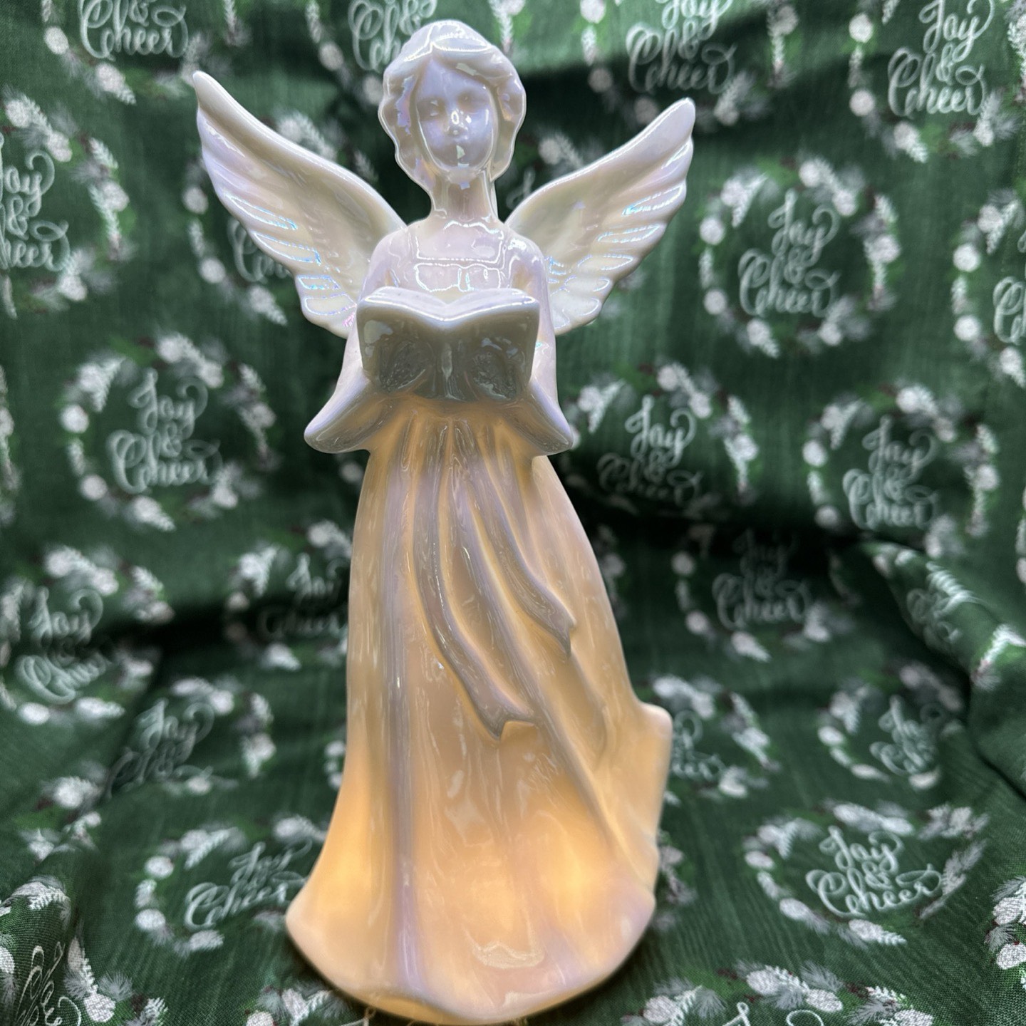Porcelain Angel Holding Book Glows Steady Soft White Or Multi Color