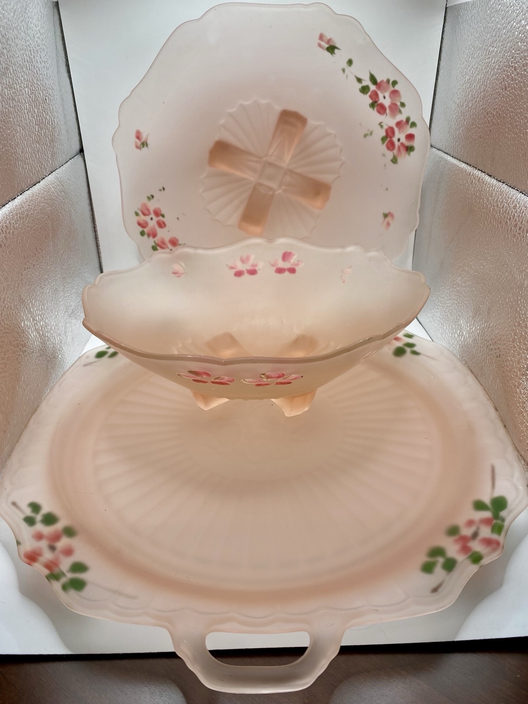 Lancaster Glass, 1930s Pink Satin, Carol Pattern, 4-Piece Footed ...