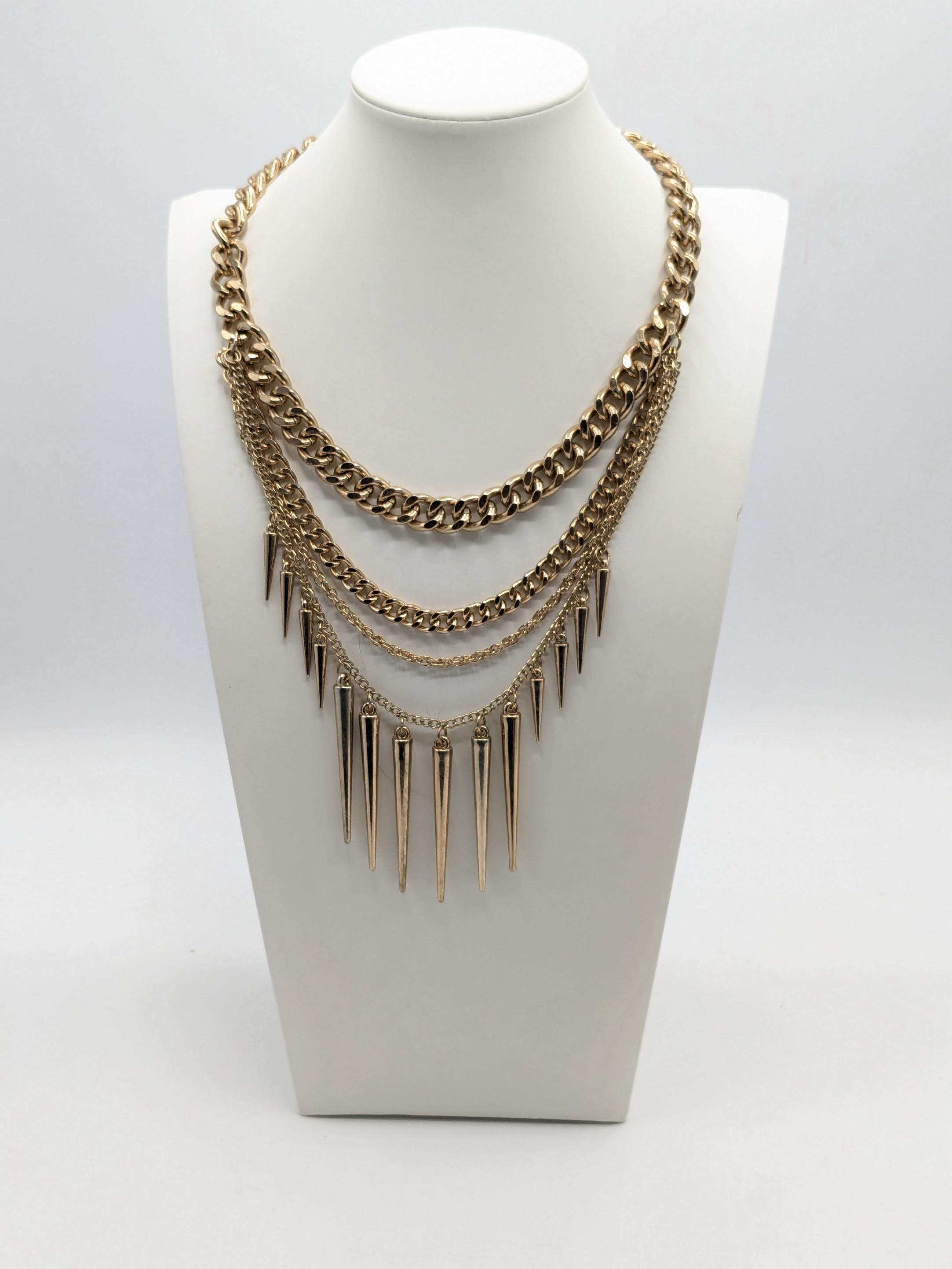 Chunky Gold Tone Multi-Layer Spikey Statement Necklace