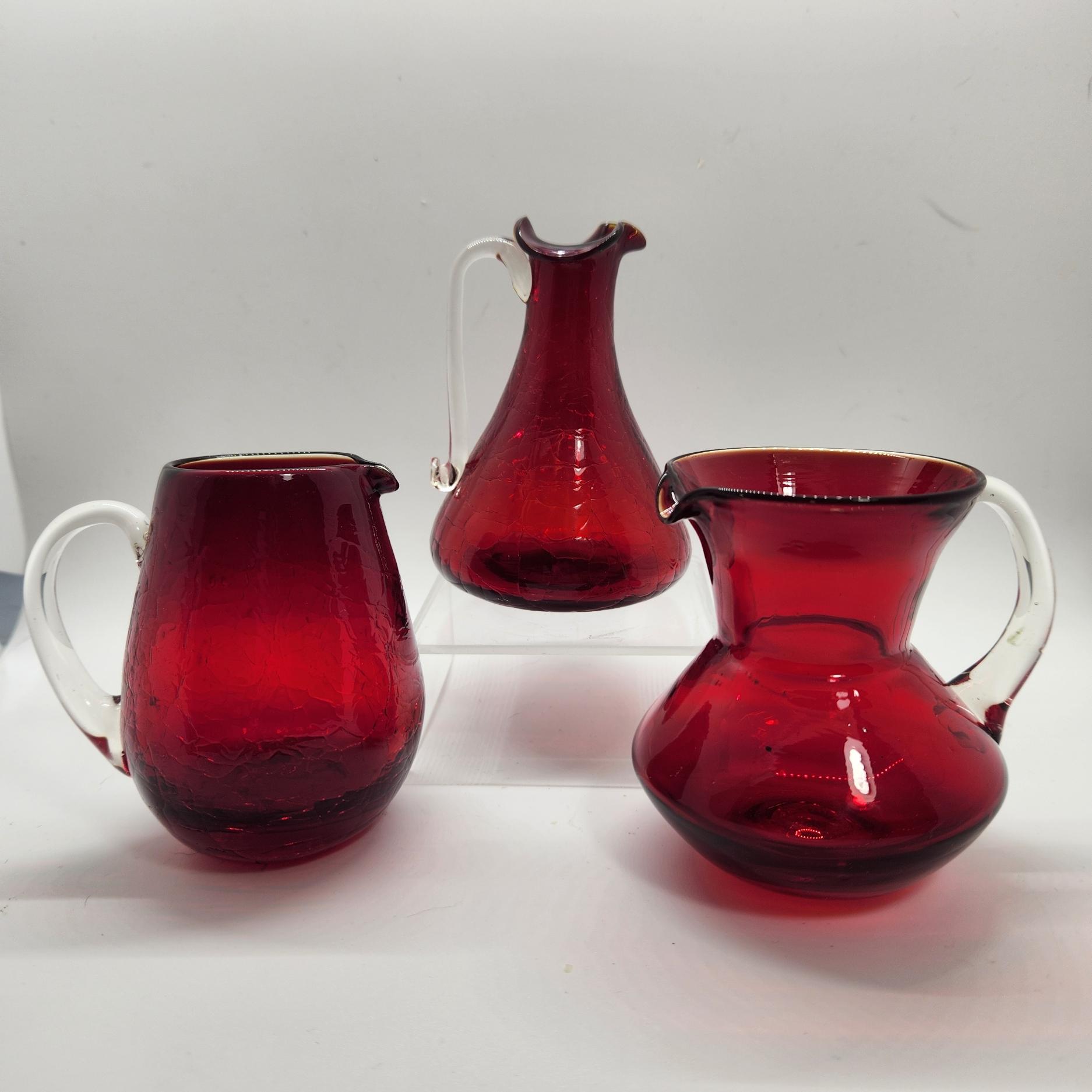 Pilgrim & Rainbow Glass Mini Pitcher Creamer Vase Set of 3 Ruby Red ...