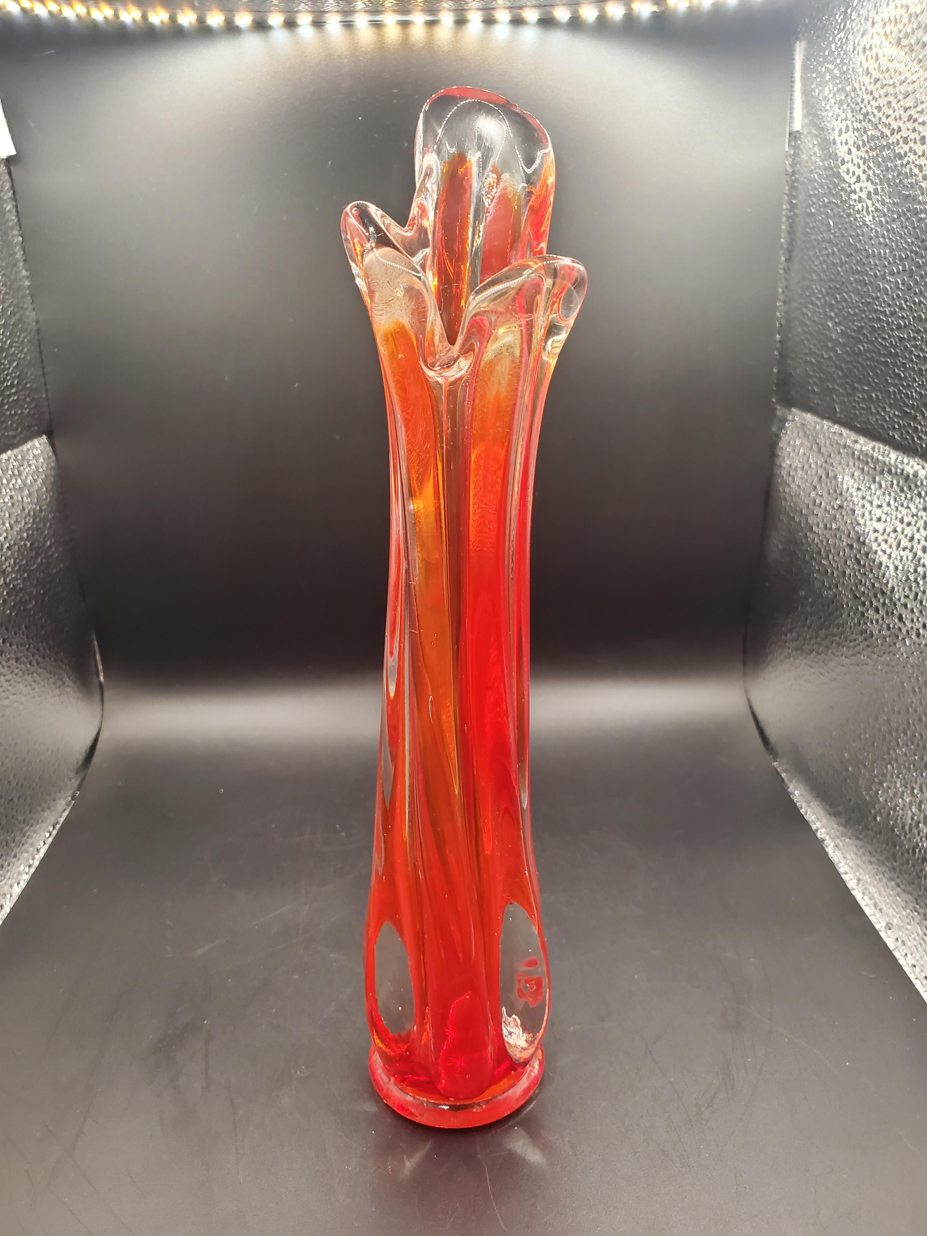 Vintage 3 Finger Swung Glass Vase