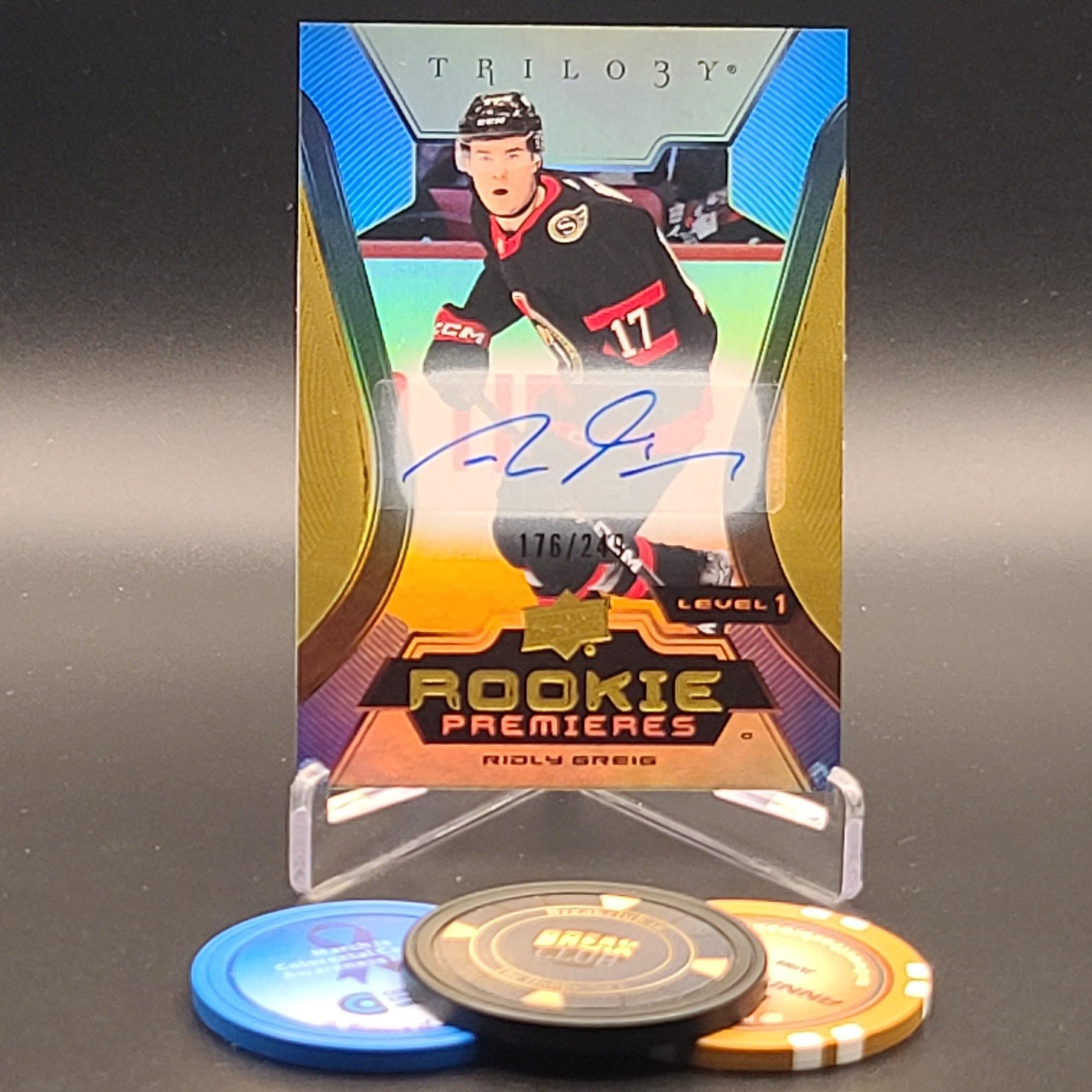 Ridley Greig Rookie Auto 2023-24 Upper Deck Trilogy Hockey Common Gold ...