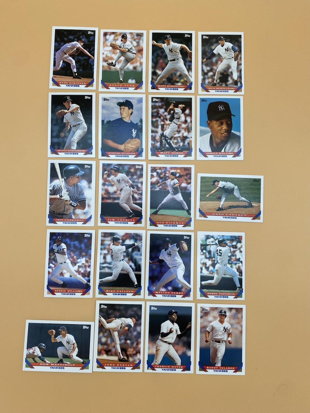 Topps 1993 MLB New York Yankees Lot of 20 Different Trading Cards