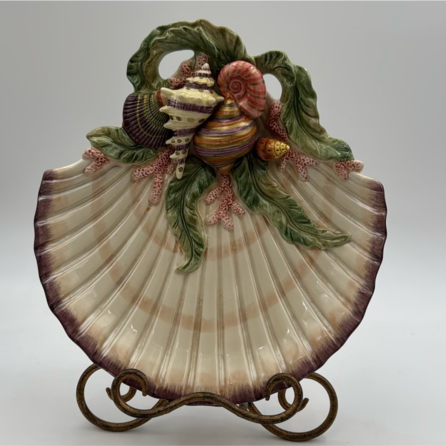 Fitz And Floyd Classics Hand Painted Nautilus Shell Oceans Canapé Plate
