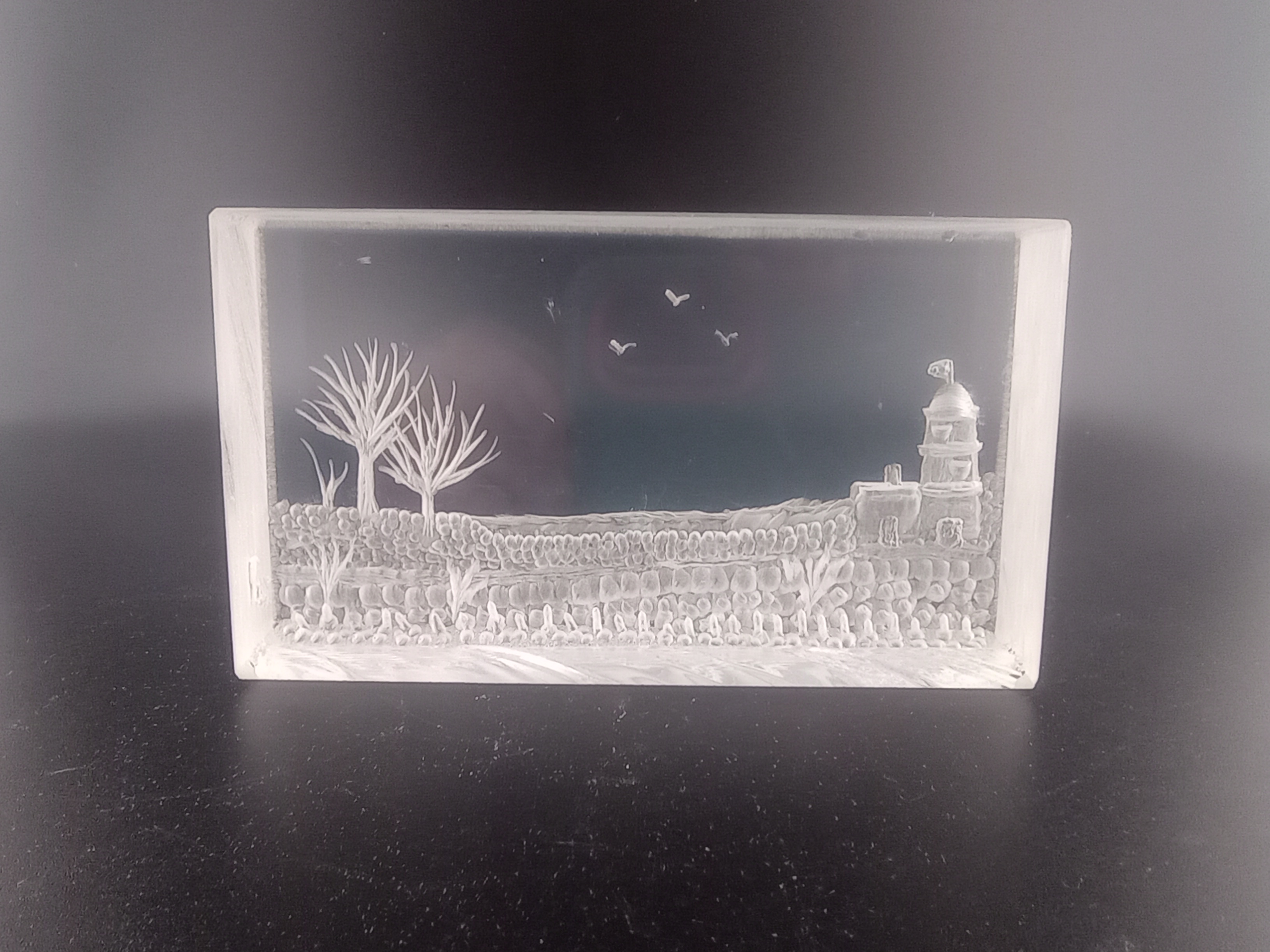 11. (Ronald) Fox signed reverse carved lucite paperweight