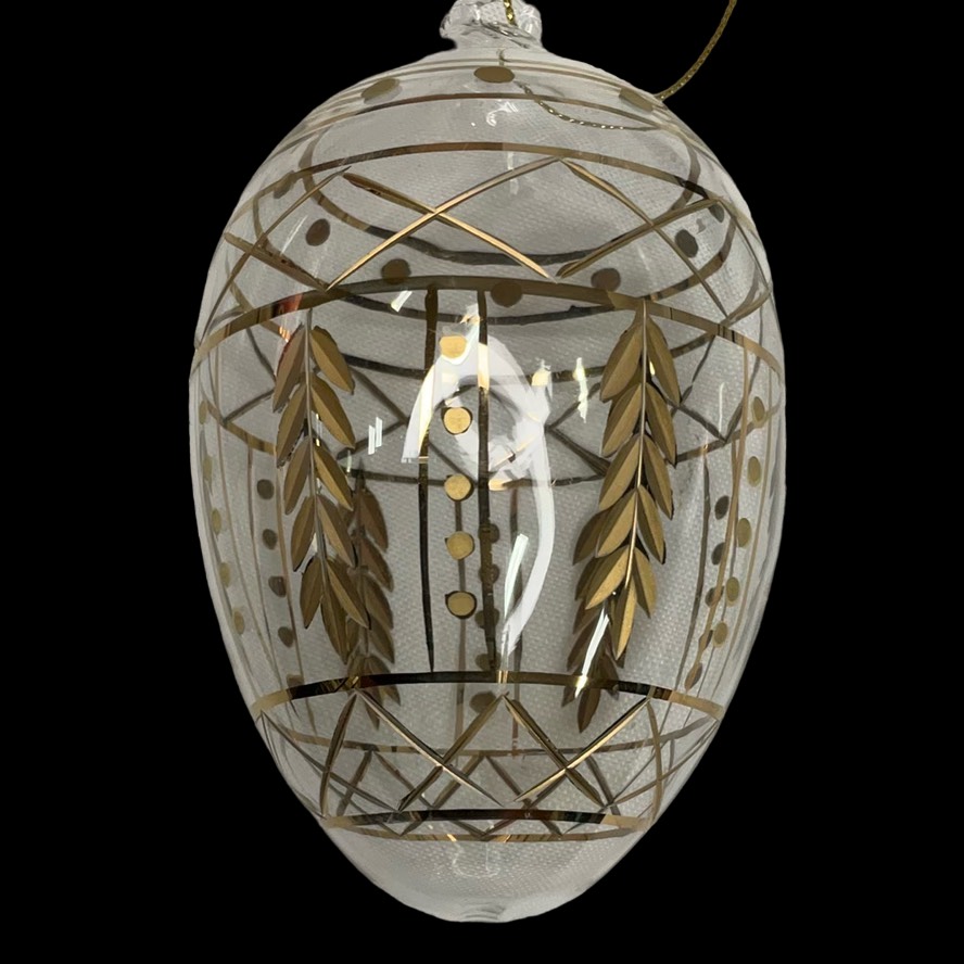 Elegant Glass Egg Ornament with Gold Accents Glass Ornament 4” Egg Shaped Clear Gold